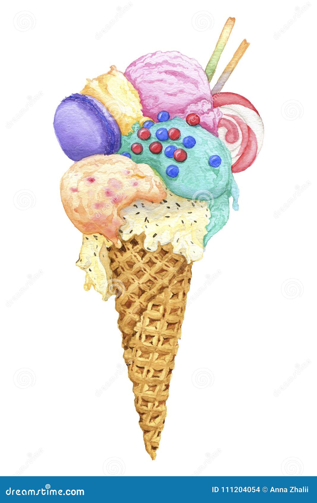 Helado En Un Cono De La Galleta Ilustración del Vector - Ilustración de ...