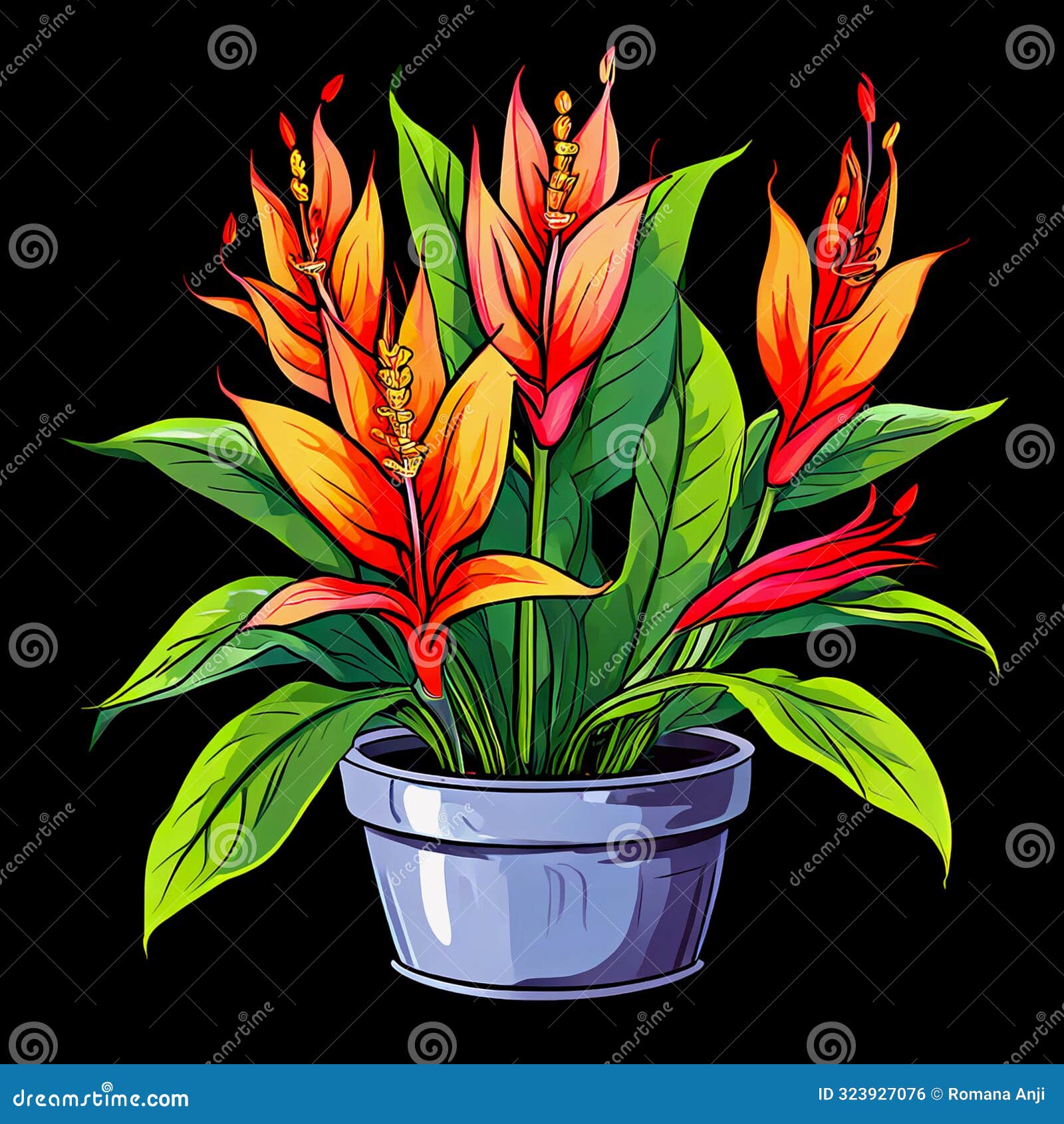 Heliconia Plant in Pot Iconic Vector Drawing with Plan Background Plant ...