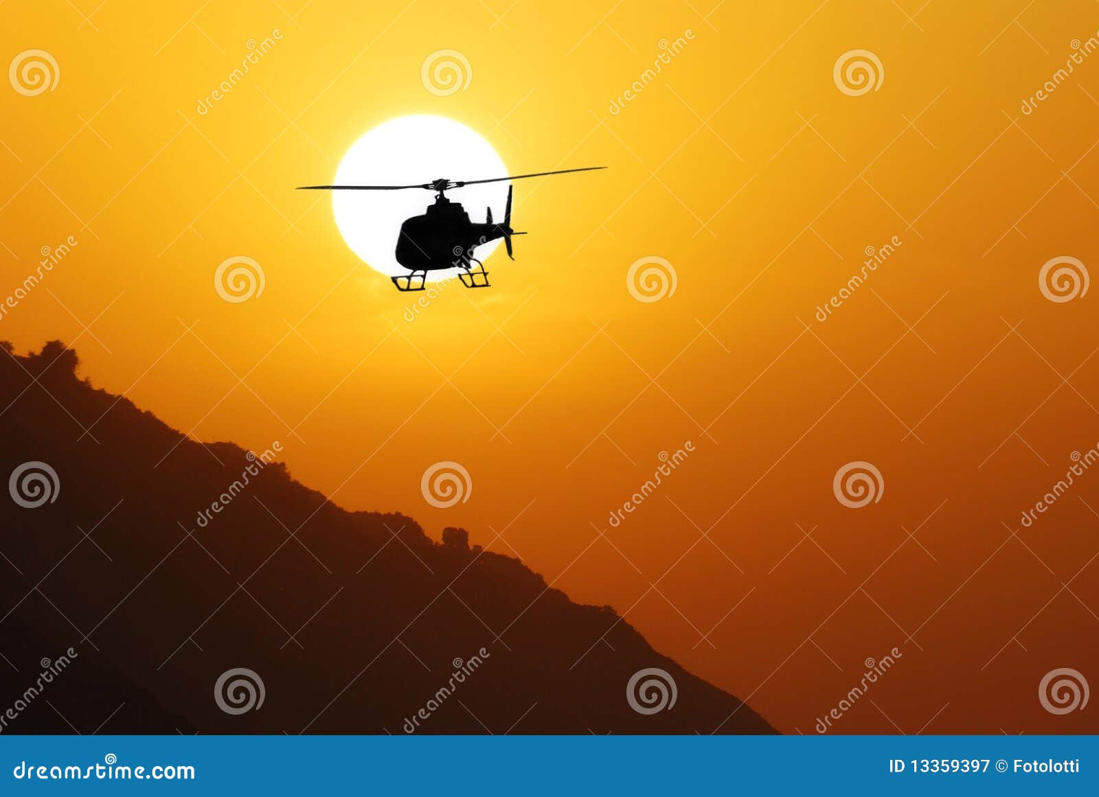Helicopter against sun stock image. Image of water, sunset - 13359397