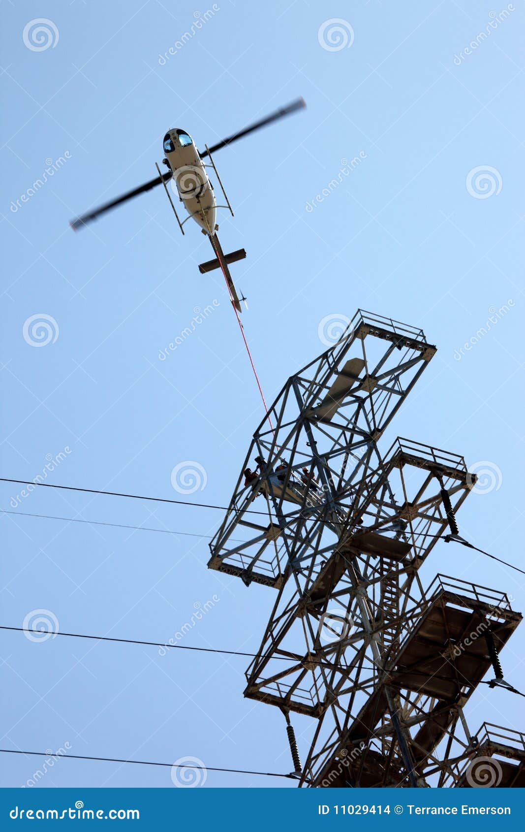 Helicopter Airlifting Workmen from Power Line Stock Photo - Image of ...
