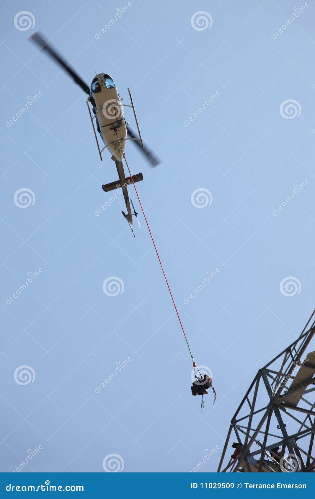 Helicopter Airlifting Workmen from Power Line Stock Image - Image of ...