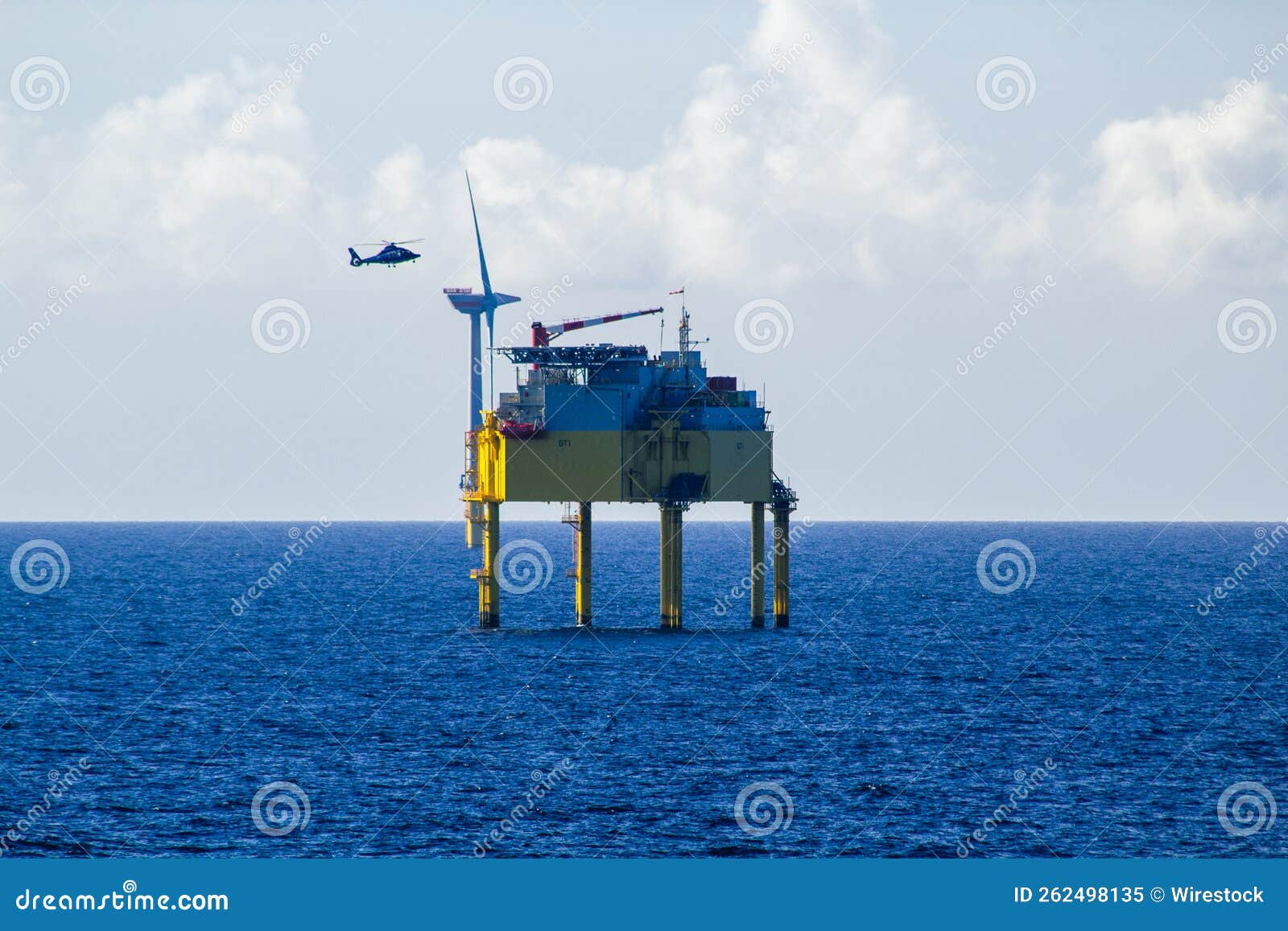 Helicopter Approaching a Transformer Platform at an Offshore Wind Farm ...