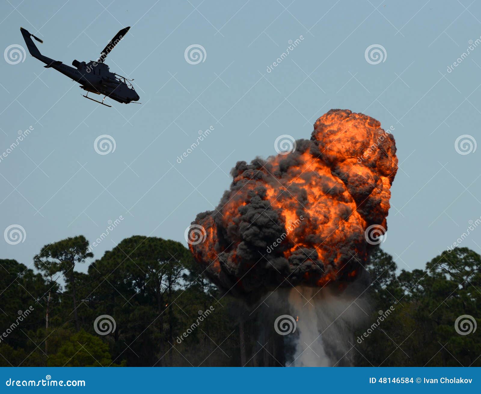 Helicopter attack stock photo. Image of bombardment, fiery - 48146584