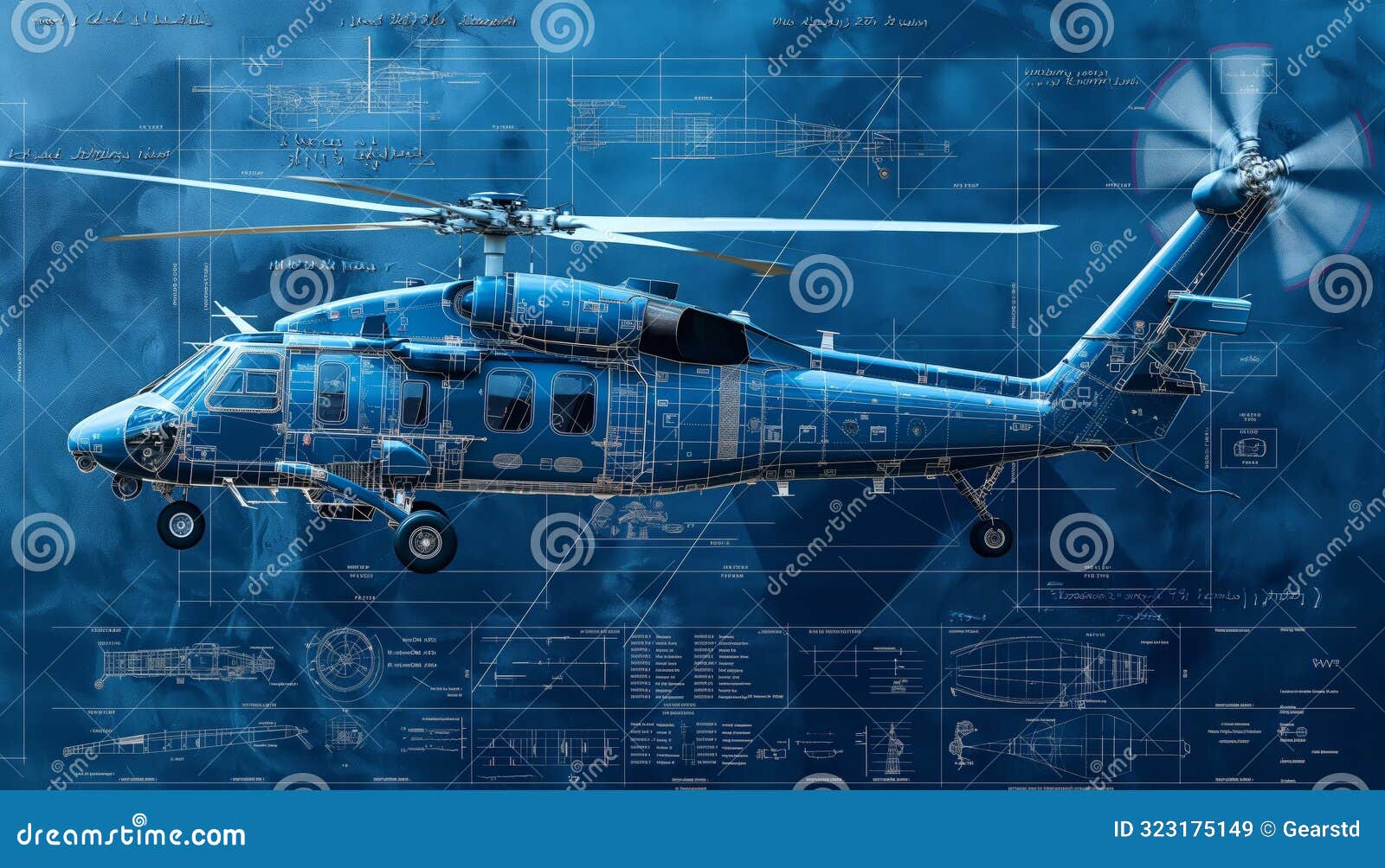 Helicopter Blueprint with Technical Details Stock Image - Image of ...