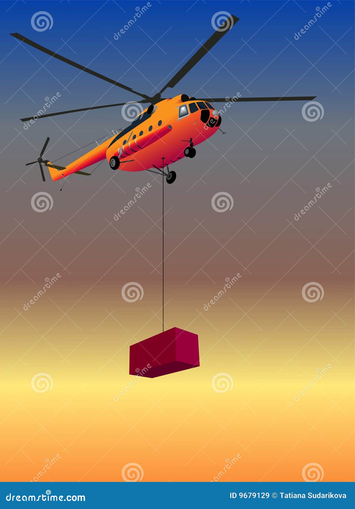 Helicopter with box stock vector. Illustration of container - 9679129