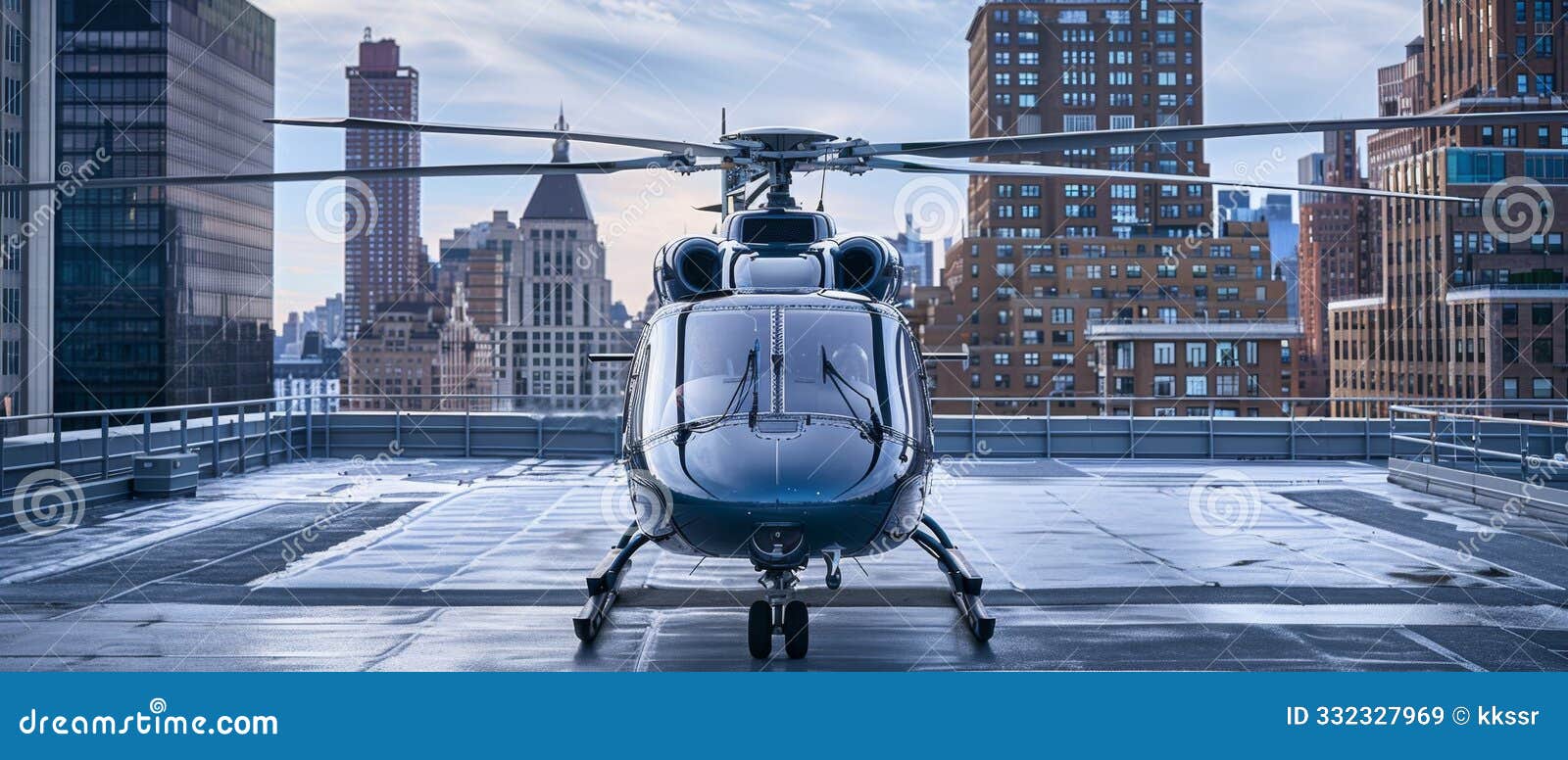 Helicopter on City Rooftop Ready for Takeoff or Landing. Stock ...