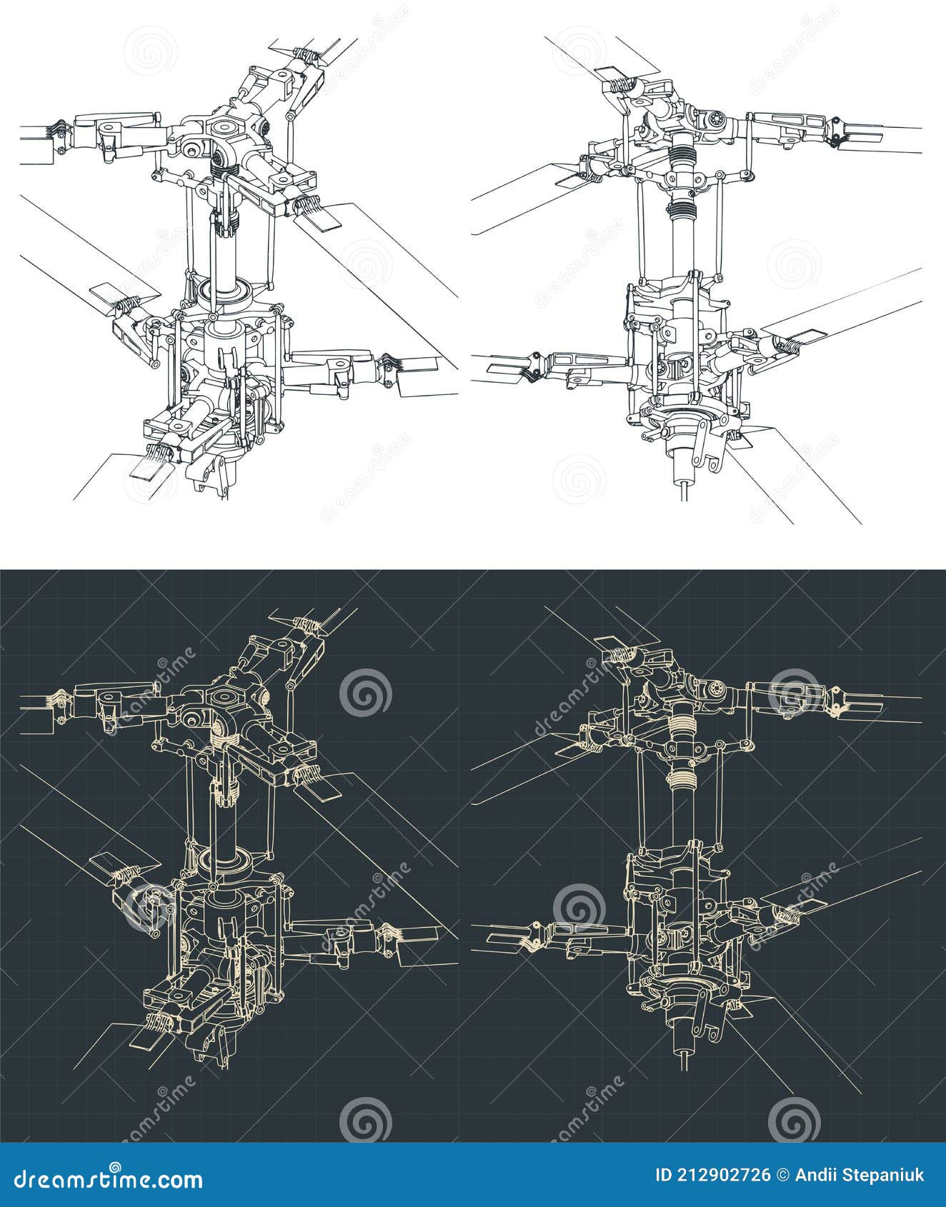 Helicopter Coaxial Main Rotor Drawings Stock Vector - Illustration of ...