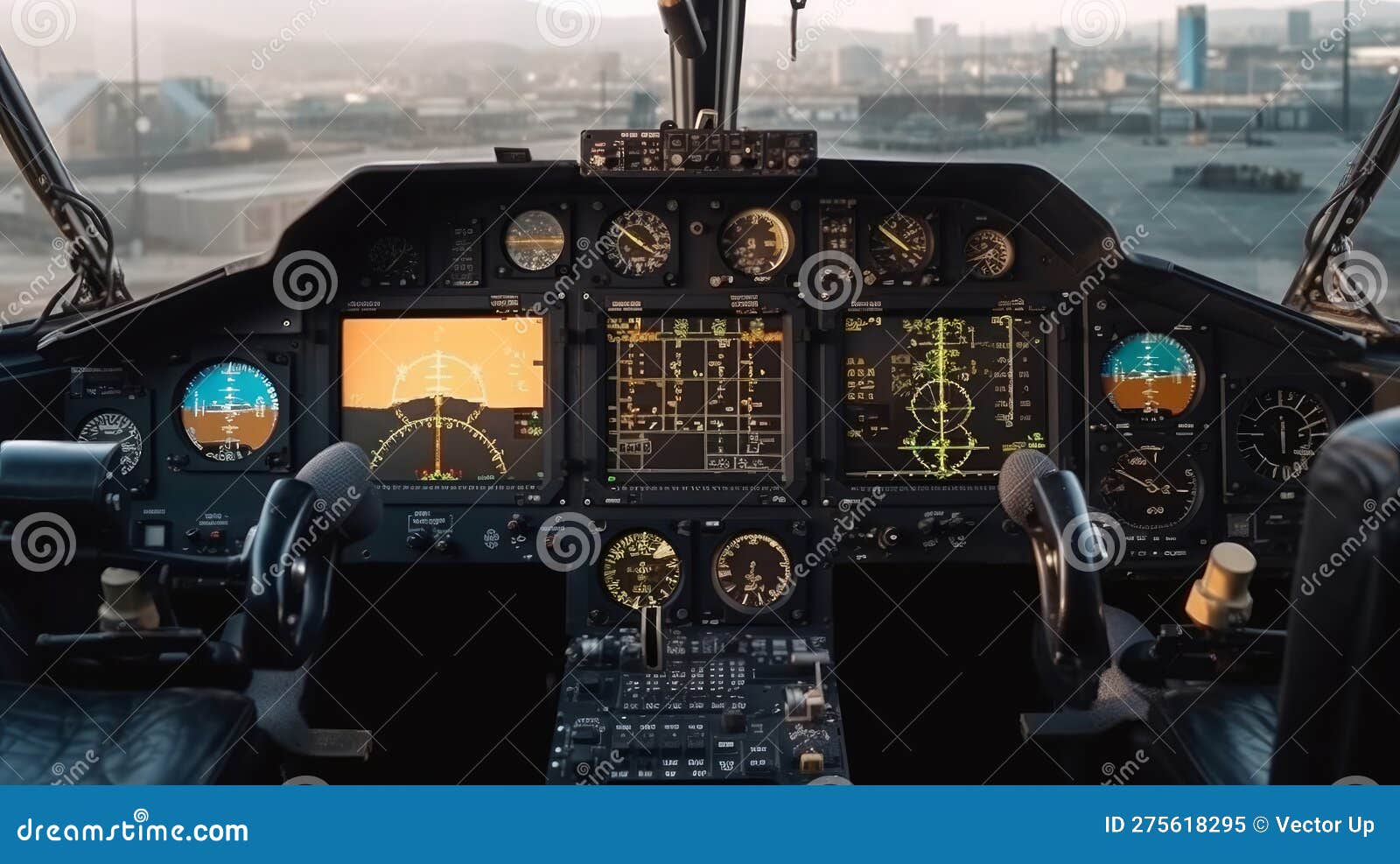 Helicopter Cockpit with Pilot Arm and Control Panel. Generative AI ...