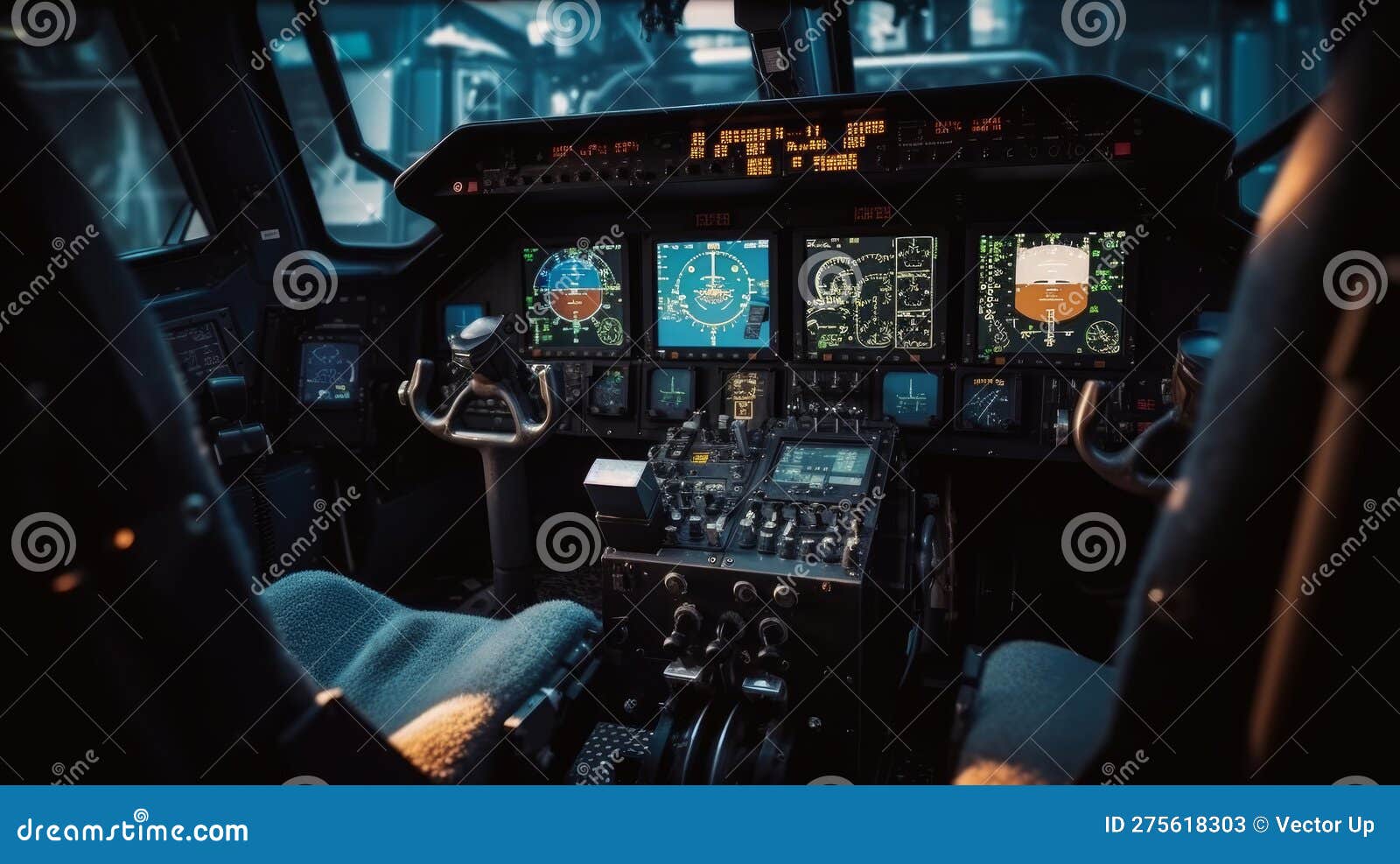 Helicopter Cockpit With Pilot Arm And Control Panel. Generative AI ...