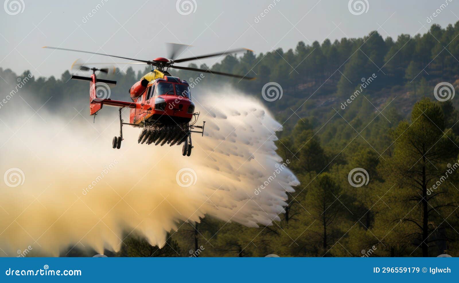 Helicopter Distributes Extinguishing Agents Over the Fire Area in a ...
