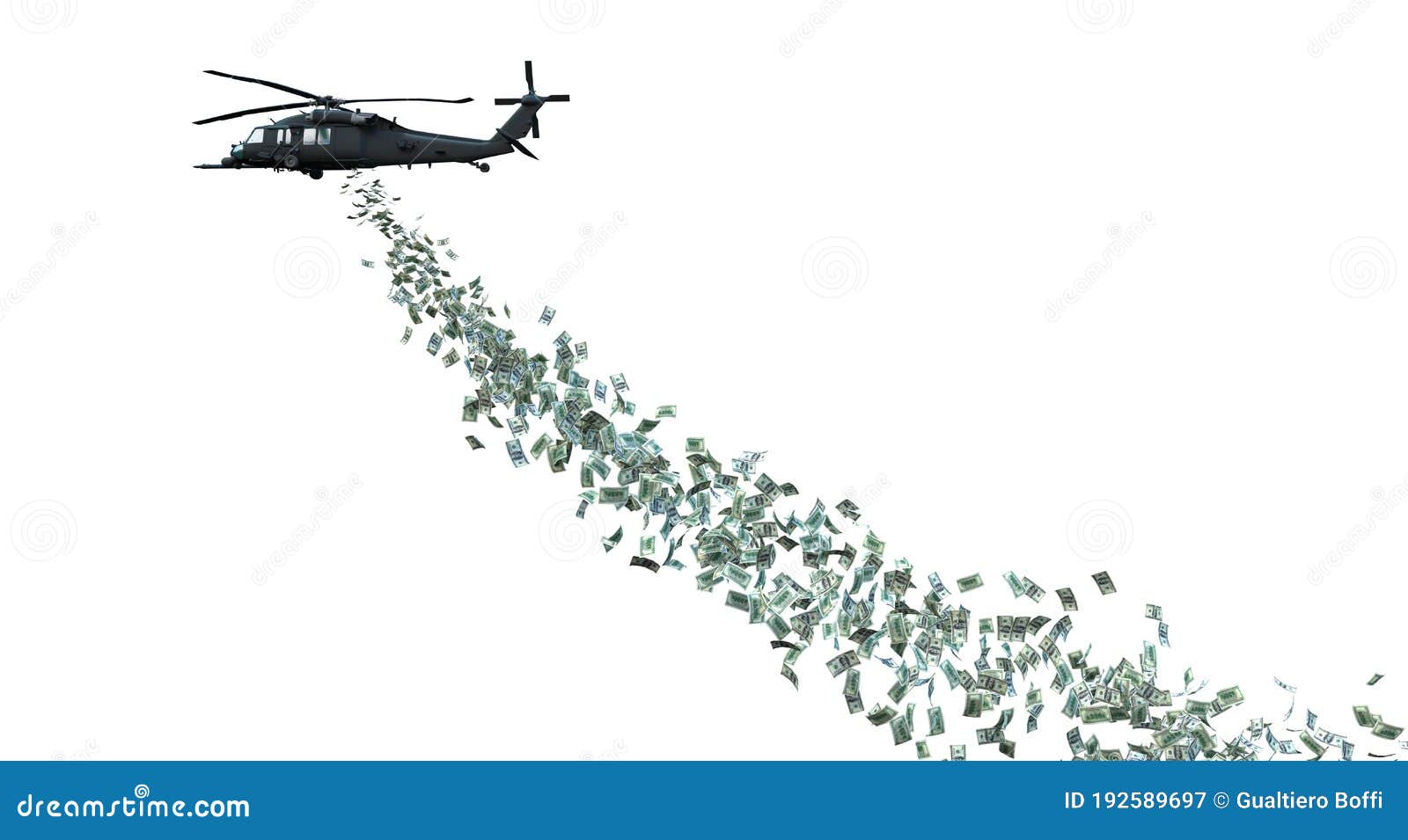 Helicopter Distributing Money. Isolated on White Stock Illustration ...