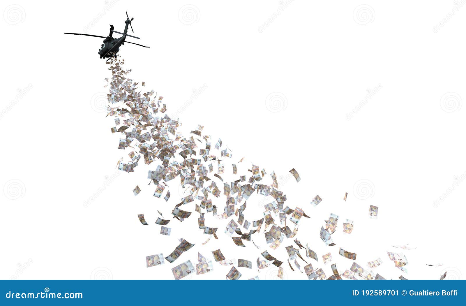 Helicopter Distributing Money. Isolated on White Stock Illustration ...