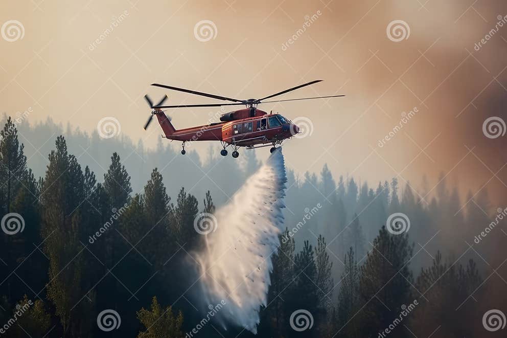 Helicopter Drop Water Forest Fire. Generate Ai Stock Photo - Image of ...
