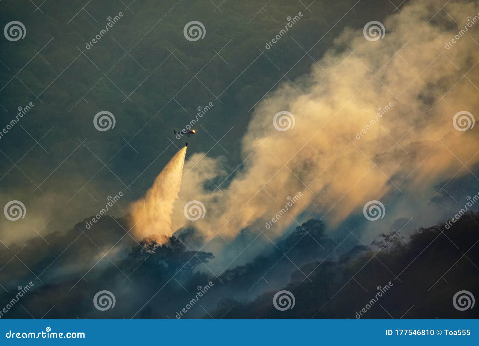 Helicopter Dropping Water on Forest Fire Stock Photo - Image of fire ...