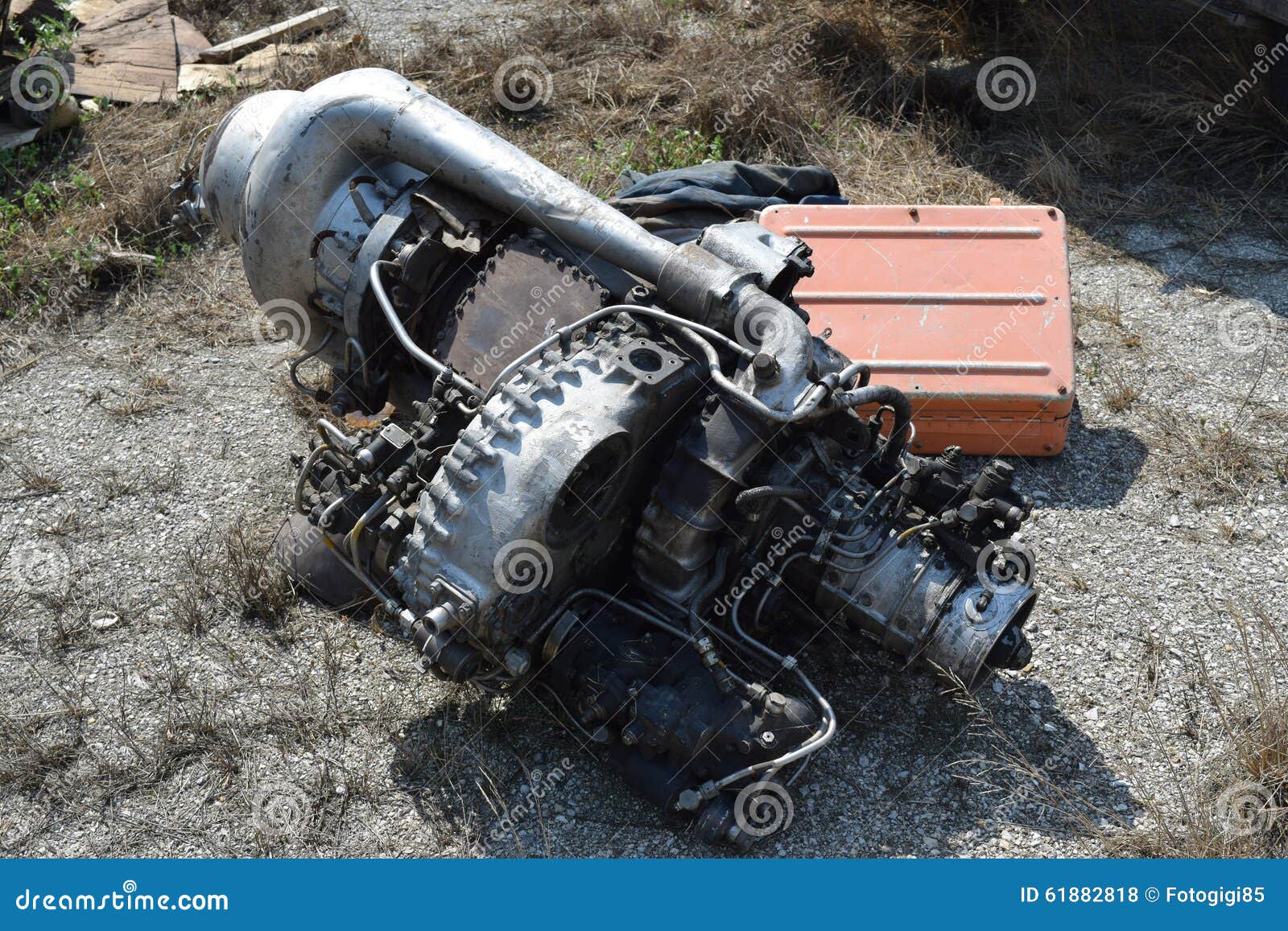 The Helicopter Engine Which is Pulled Out Outside Stock Photo - Image ...
