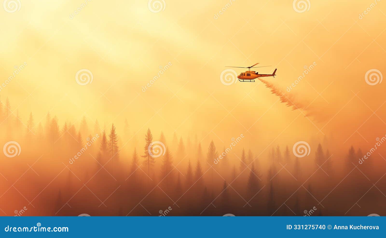 Helicopter Fighting a Wildfire, Releasing Water Over Burning Forest ...