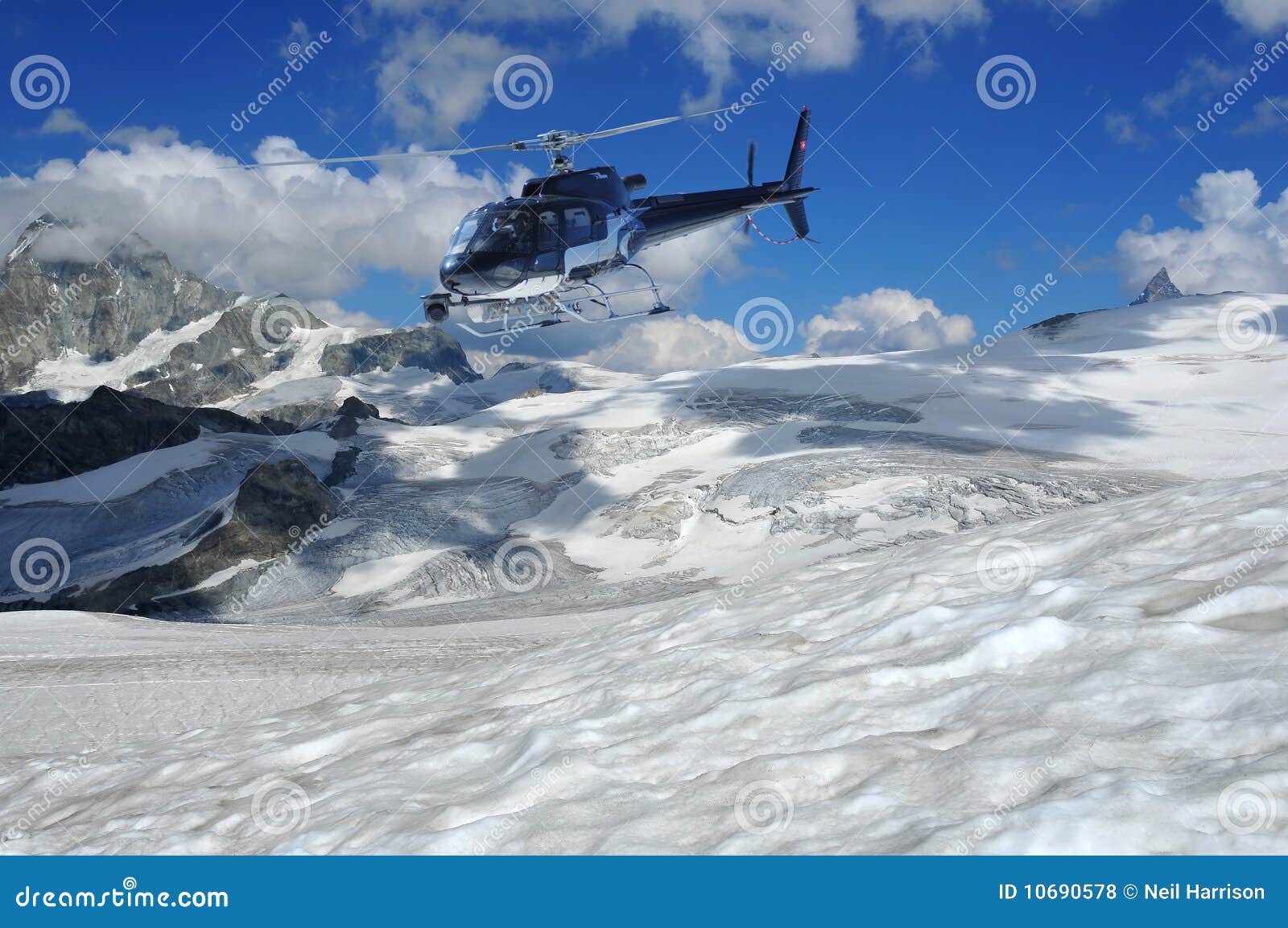 Helicopter Filming Glaciers and the Matterhorn Stock Photo - Image of ...