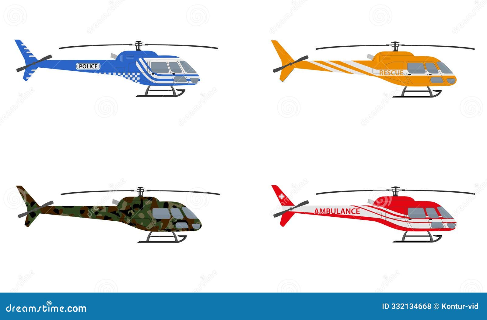 Helicopter Flat Style Vector Illustration Stock Vector - Illustration ...