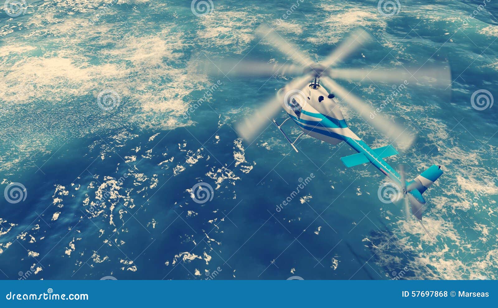 Helicopter Flies Over Ocean Waves Stock Illustration - Illustration of ...
