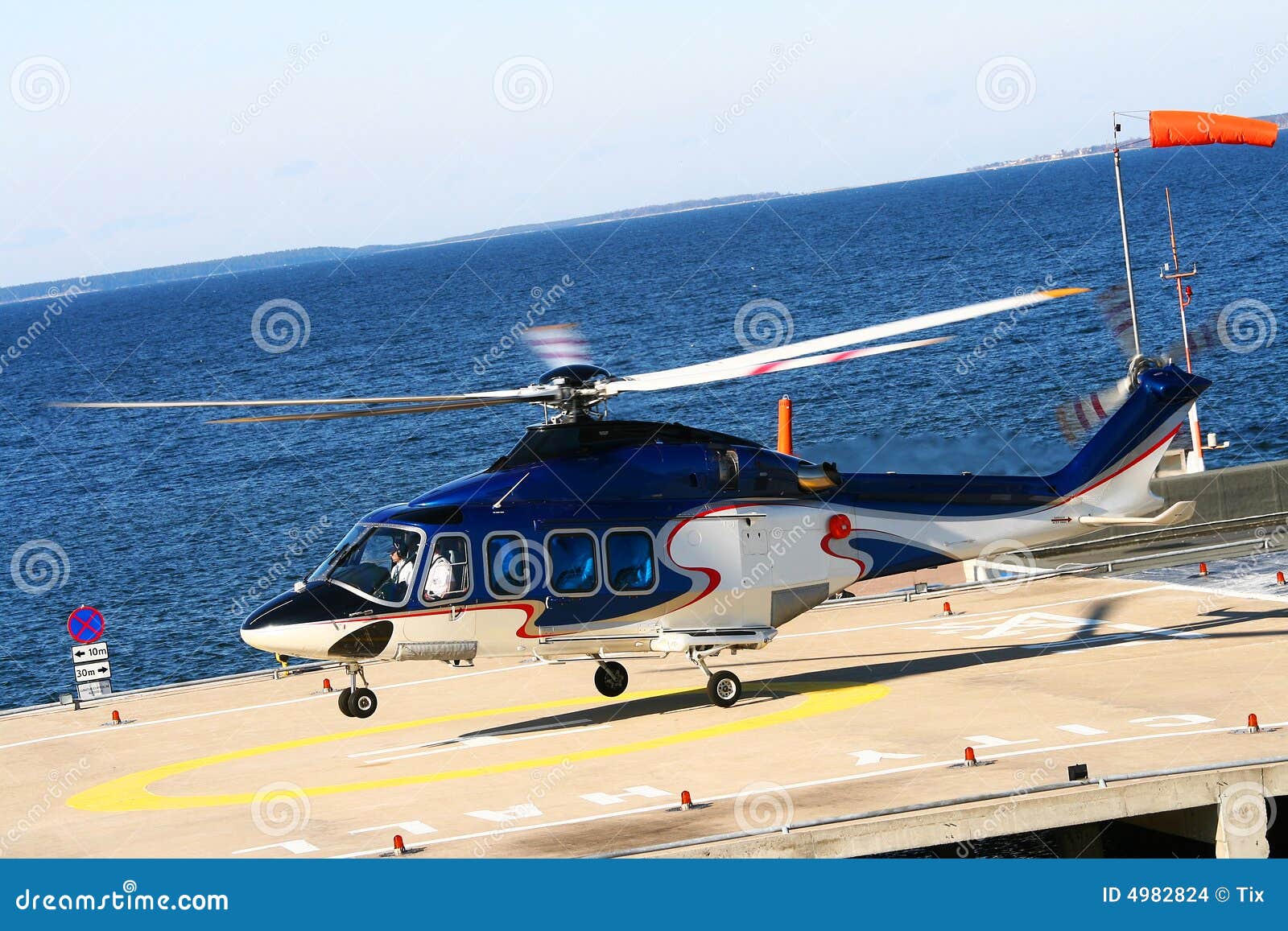 Helicopter Flies Up Near the Sea. Stock Photo - Image of airplane ...