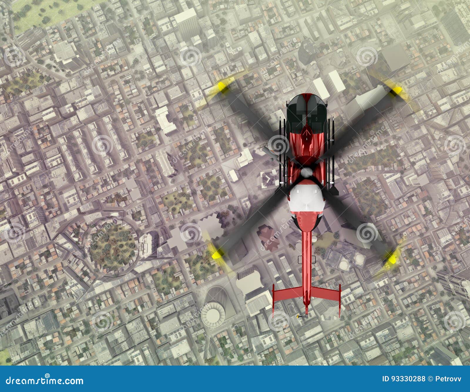 Helicopter is Flying from Above City Stock Illustration - Illustration ...