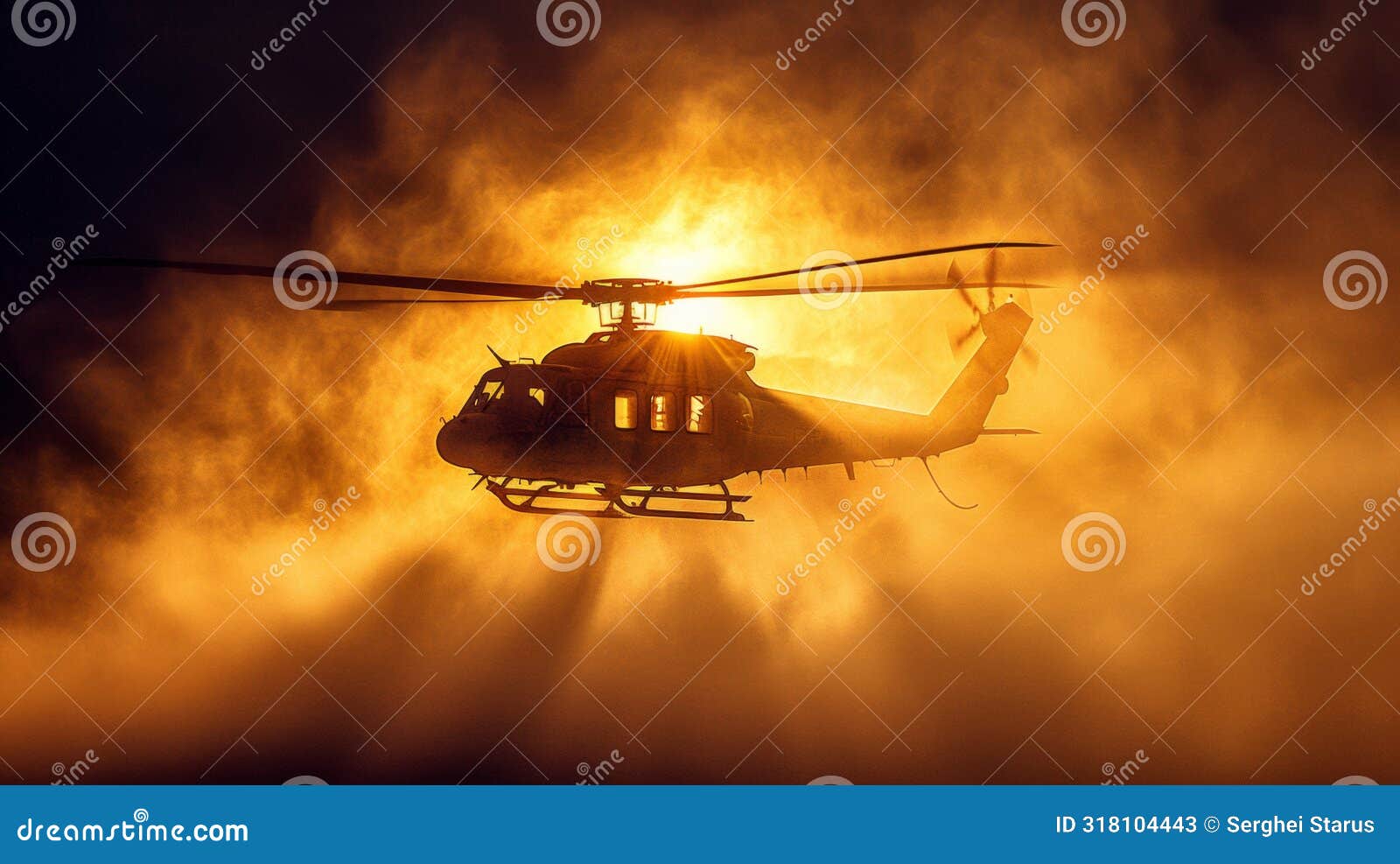 A Helicopter Flying through the Clouds with a Bright Sun Behind it, AI ...