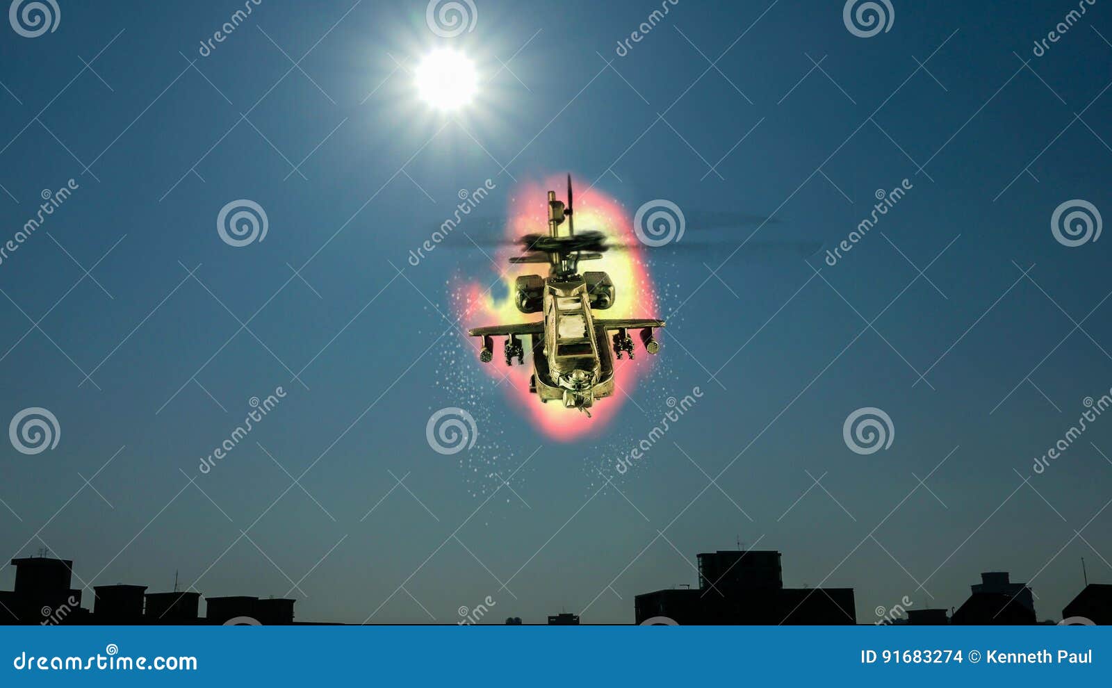 Helicopter Flying in Front of Explosion Stock Photo - Image of fireball ...