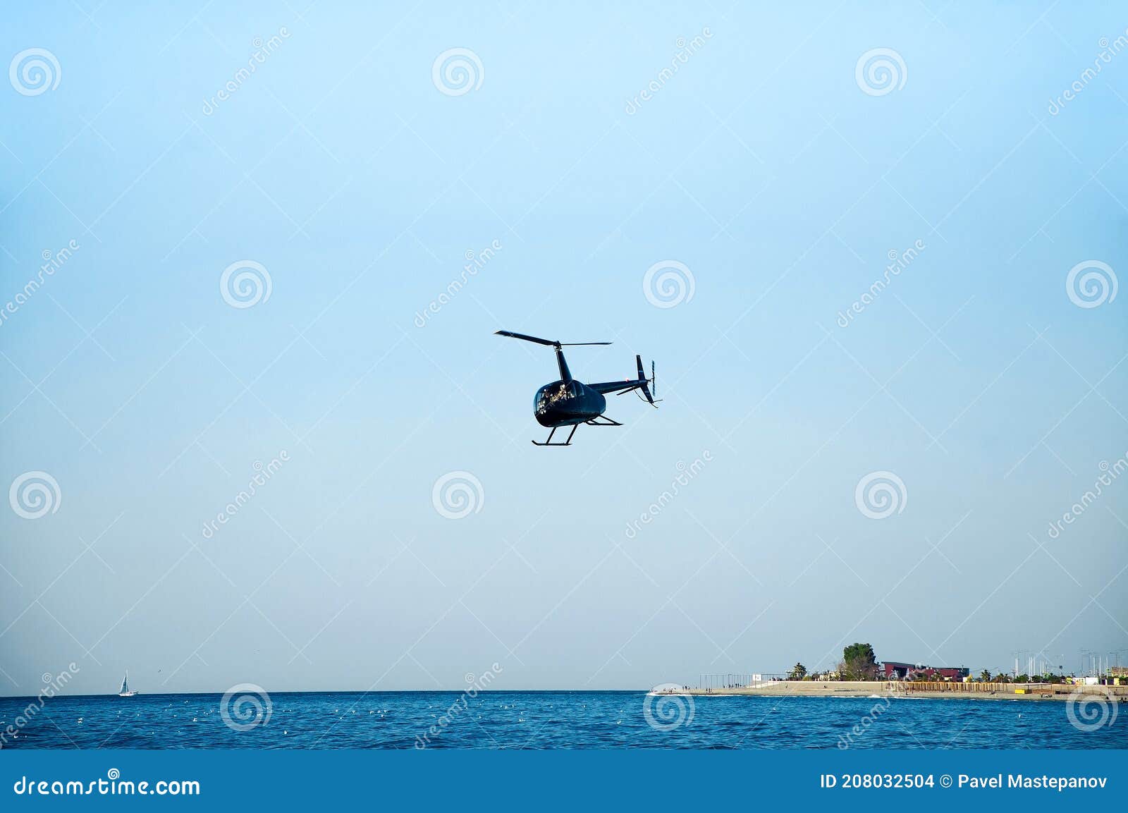 Helicopter is Flying Low Over the Sea Stock Photo - Image of adler ...