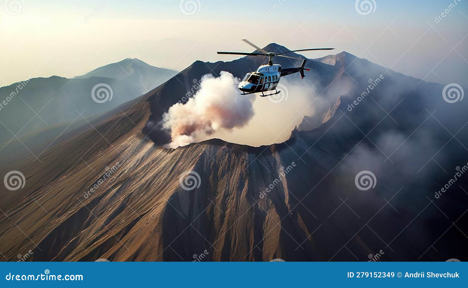 Helicopter Flying Over Bromo Volcano, Java, Indonesia. Generative AI ...