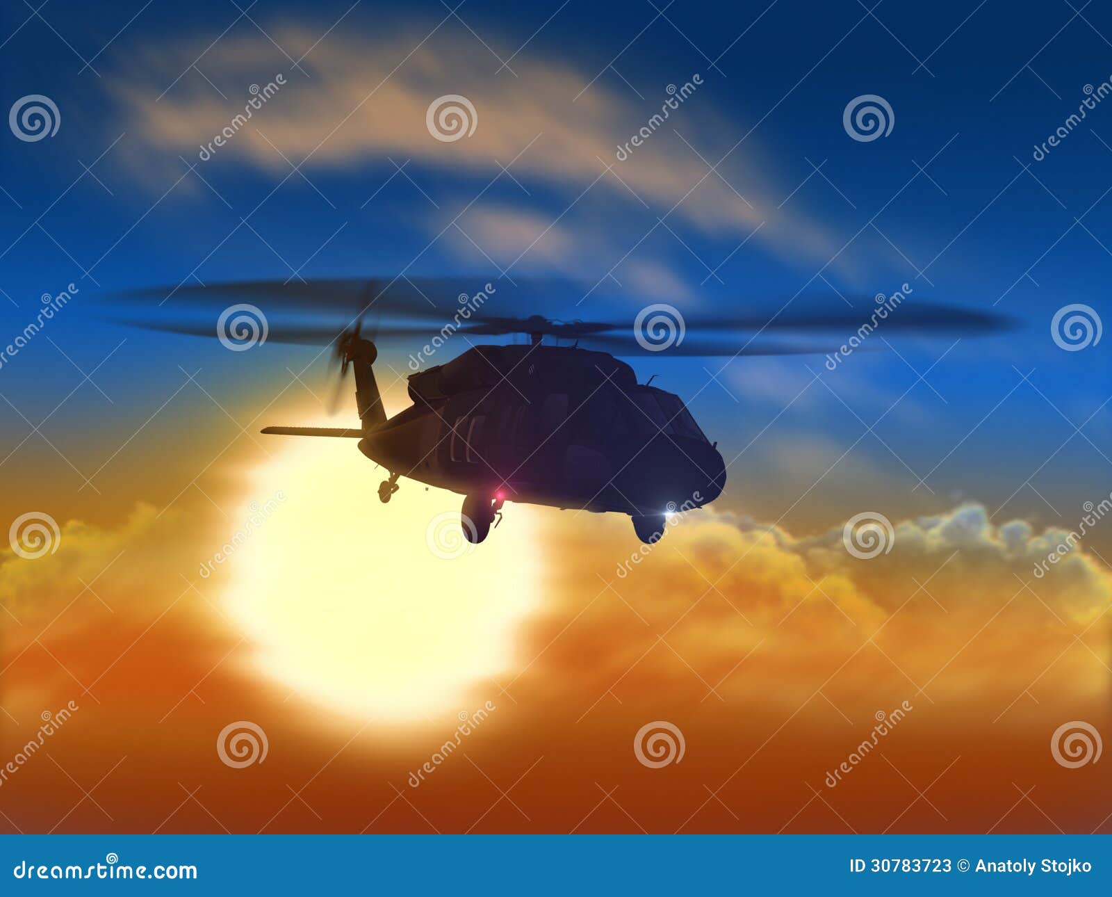Blackhawk Flying Sunset Royalty-Free Stock Photo | CartoonDealer.com ...