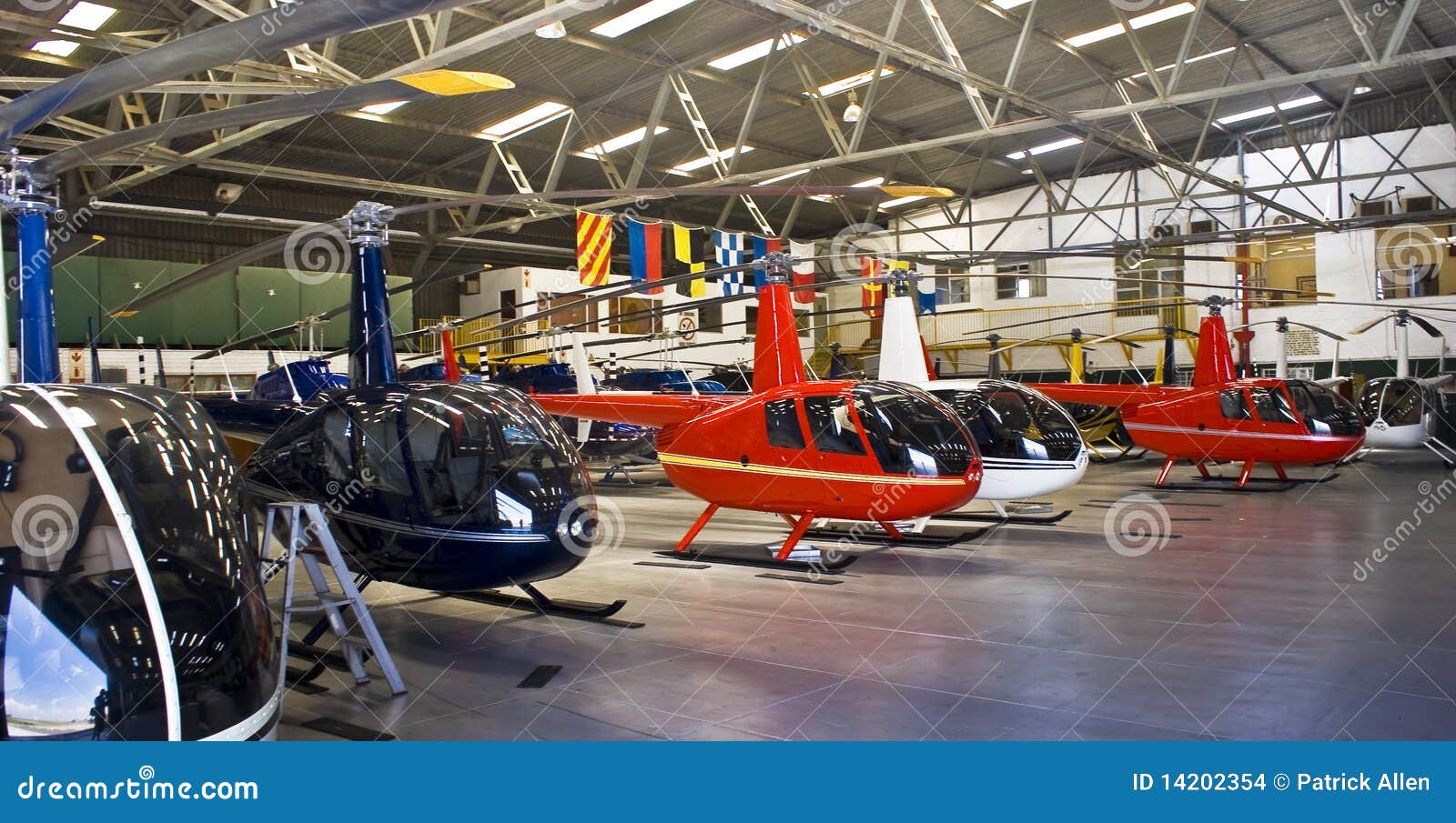 Helicopter Hangar, Full of Robinson R44 Stock Photo - Image of flight ...