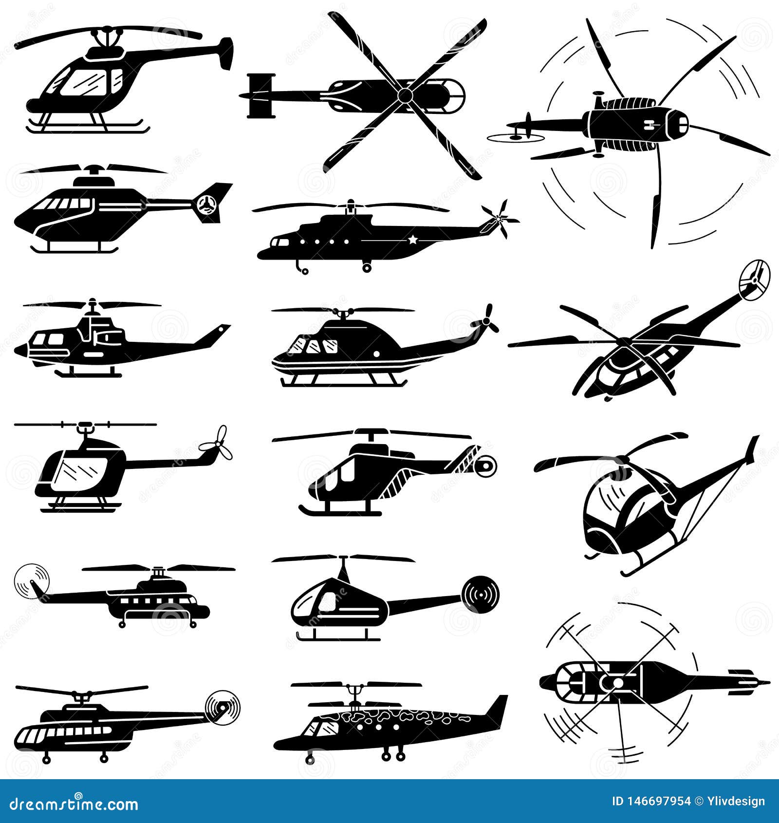 Helicopter Icons Set, Simple Style Stock Vector - Illustration of ...