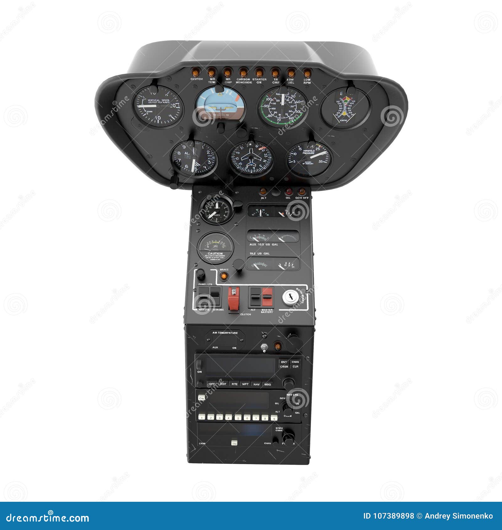 Helicopter Instrument And Control Panel On White. 3D Illustration Stock ...