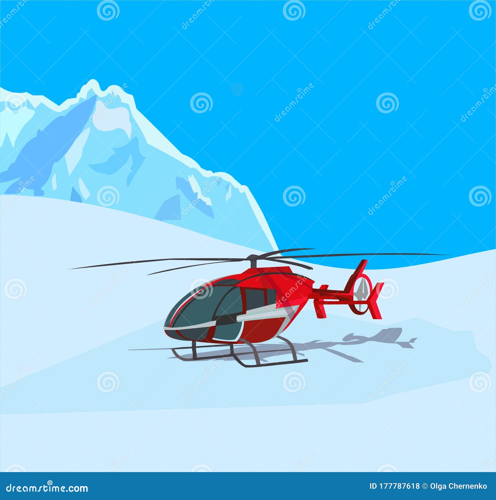 Helicopter Landed in the Snow-covered Mountains. Stock Illustration ...