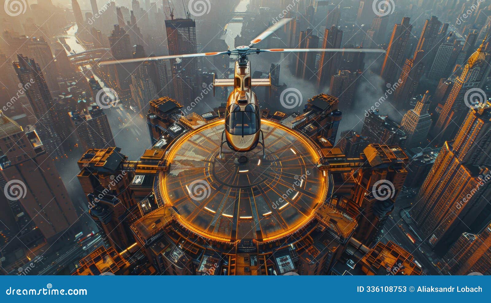 A Helicopter Landing on the Helipad of a Skyscraper. Building with a ...