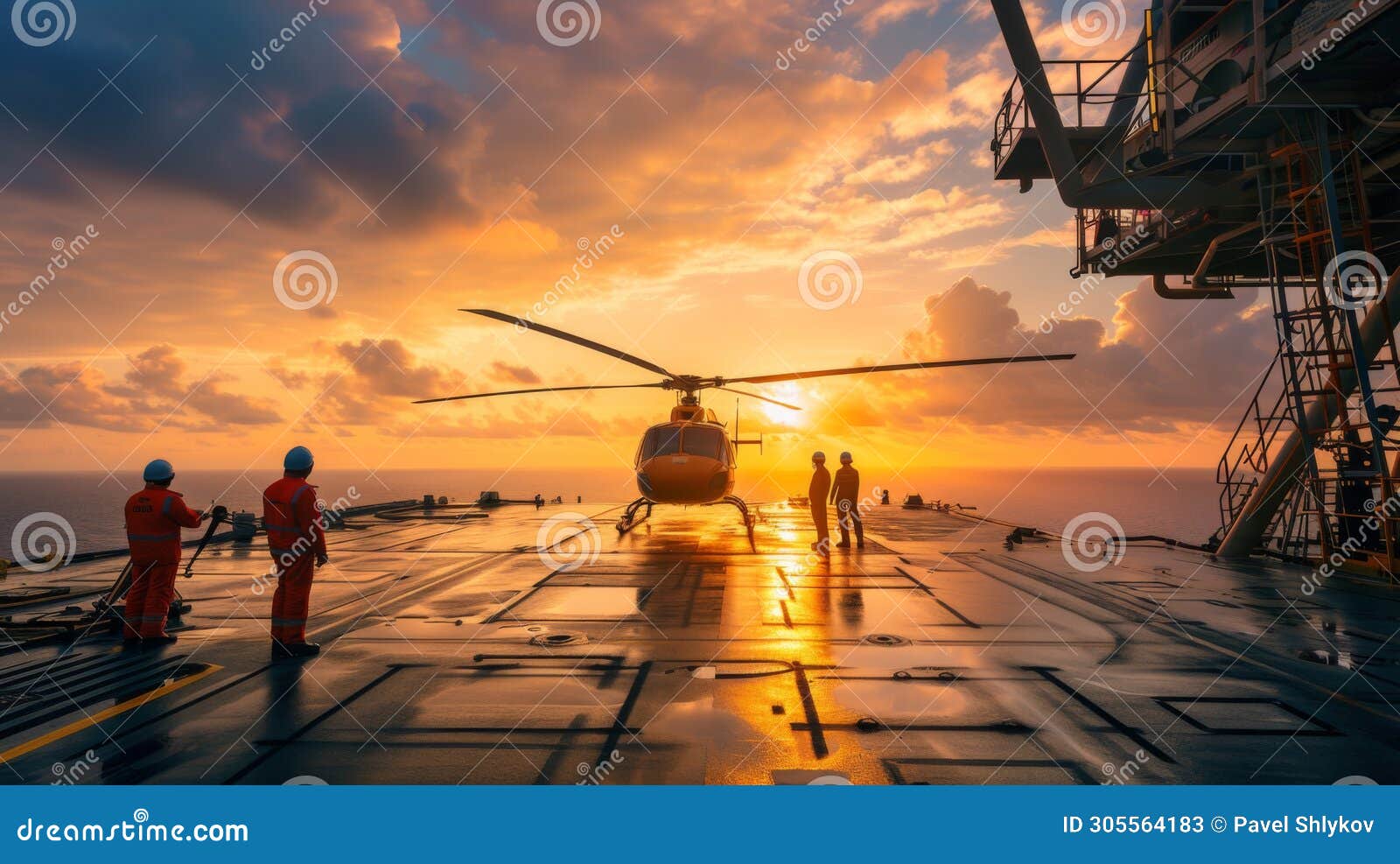 The Helicopter Landing at Oil Rig Platform Stock Image - Image of ocean ...