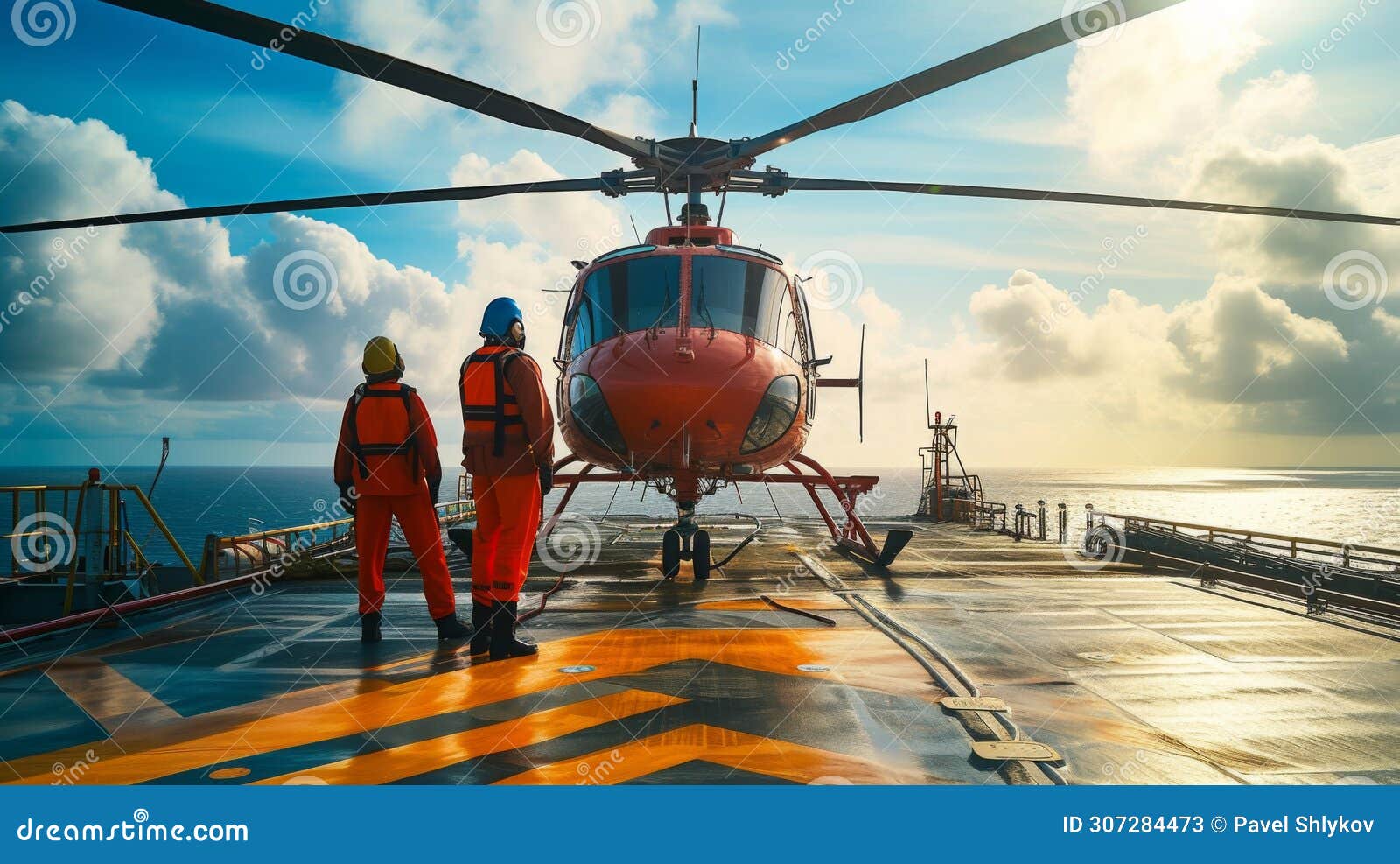 The Helicopter Landing at Oil Rig Platform Stock Image - Image of ...