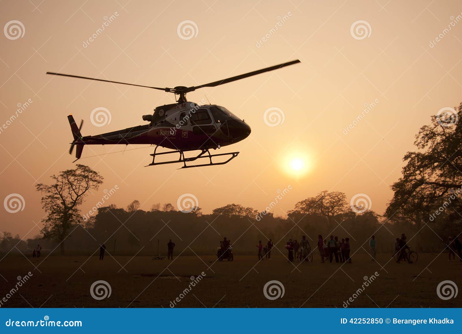 Helicopter Landing at Sunset, Nepal Editorial Image - Image of ...