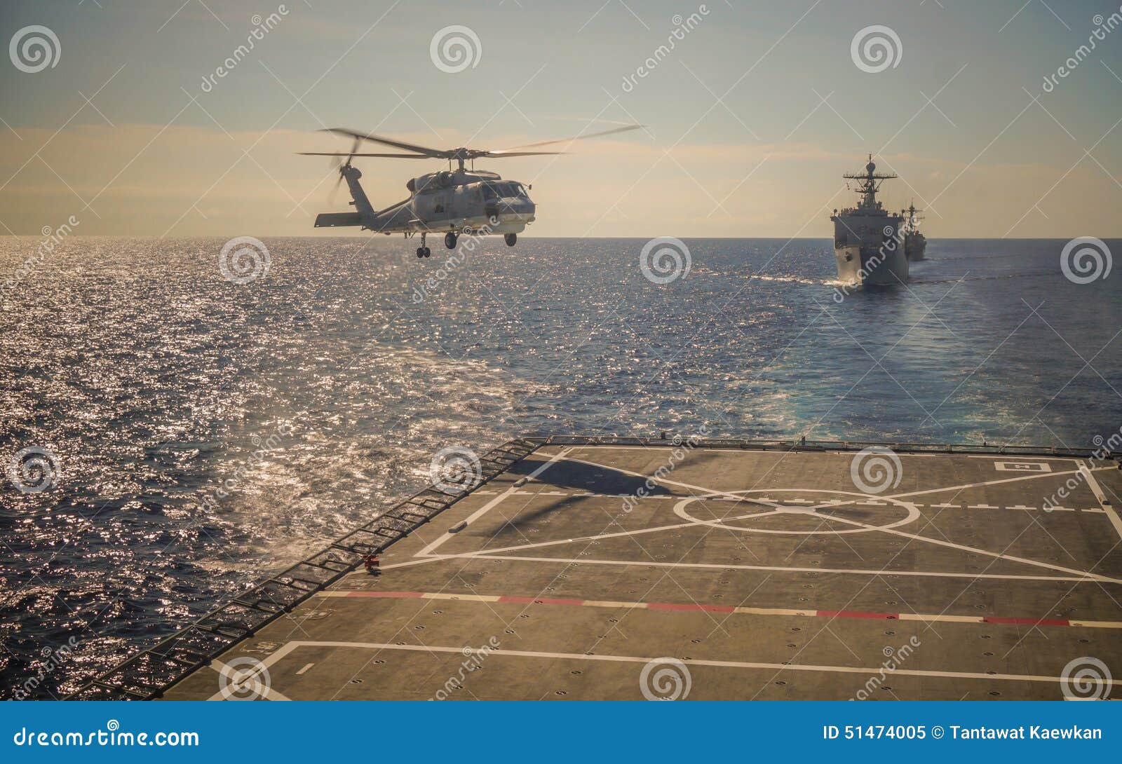 Helicopter Landing on Warship Stock Image - Image of aircraft, service ...