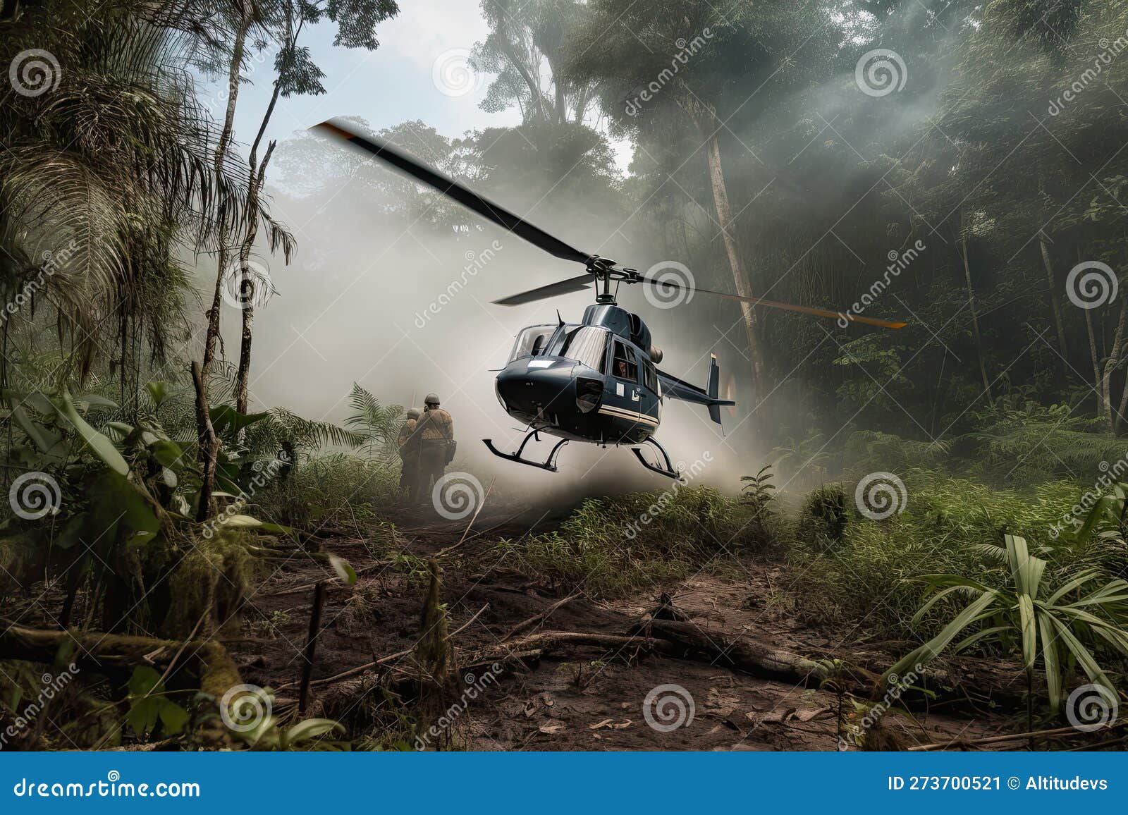 Helicopter Lands in Dense Jungle with Smoke Billowing from Its Engine ...