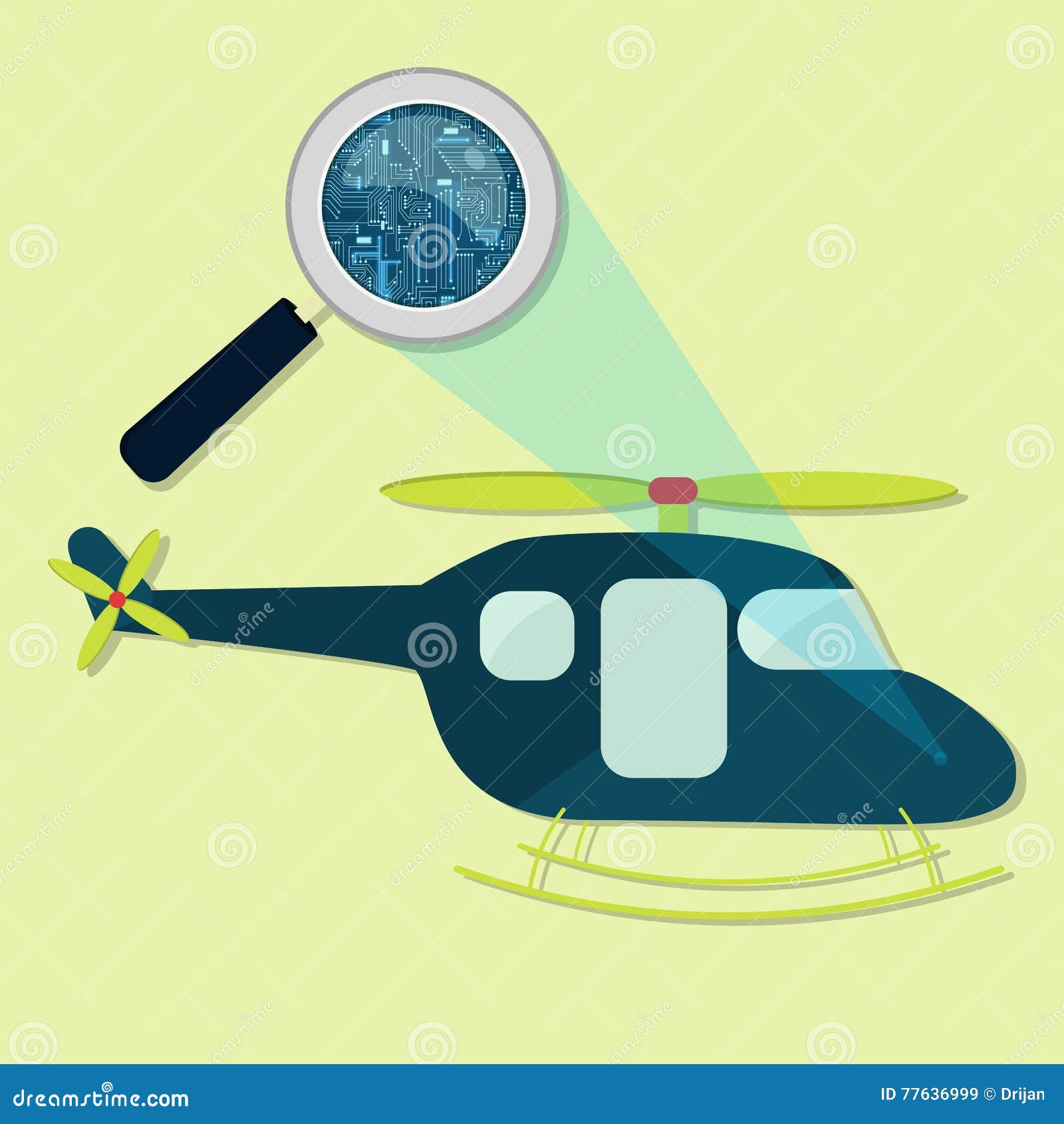 Helicopter, Magnifying Glass and Electronics Stock Vector ...