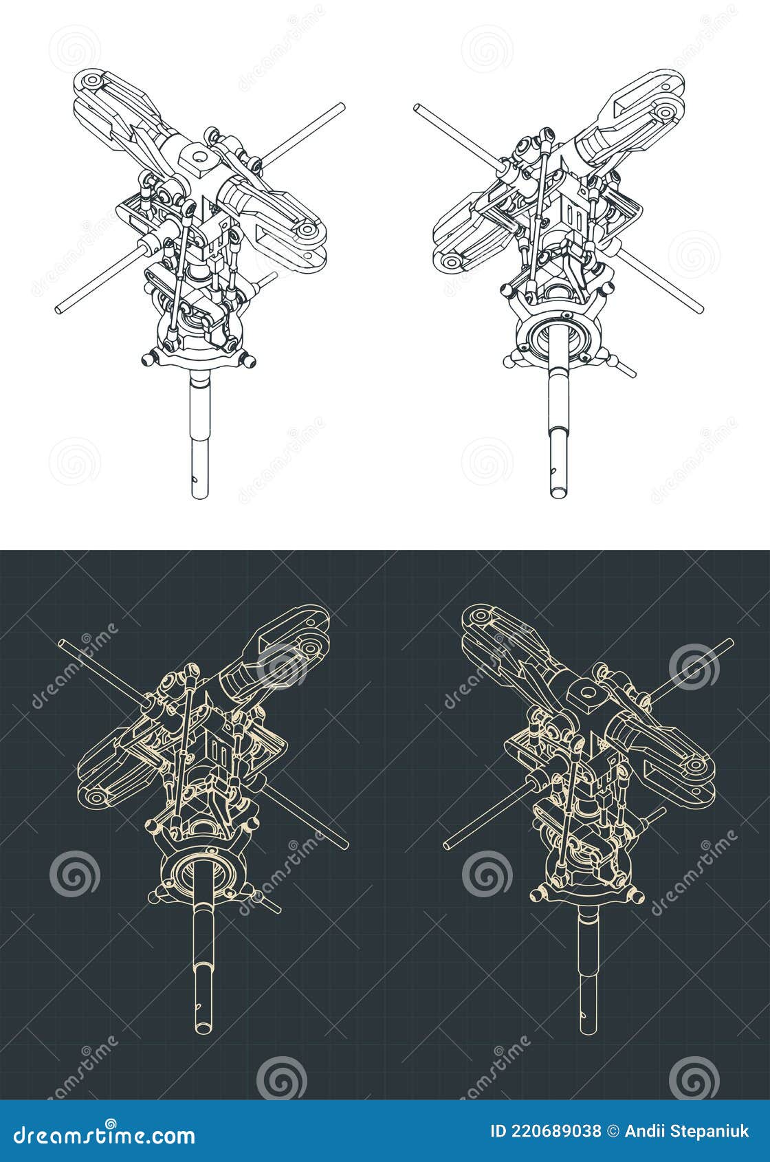 Helicopter Main Rotor Isometric Blueprints Stock Vector - Illustration ...