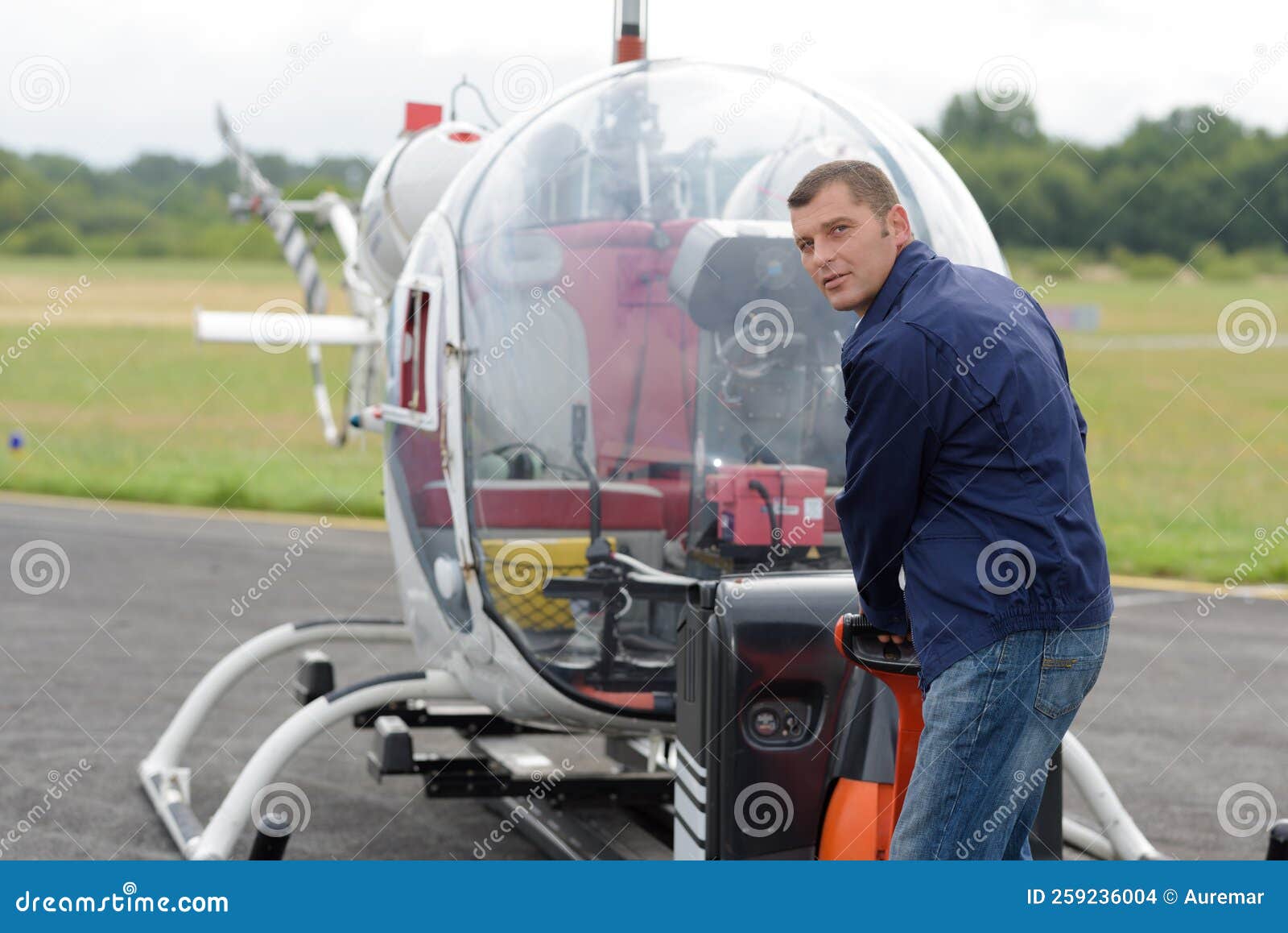 Helicopter Male Worker Looking at Camera Stock Photo - Image of outside ...