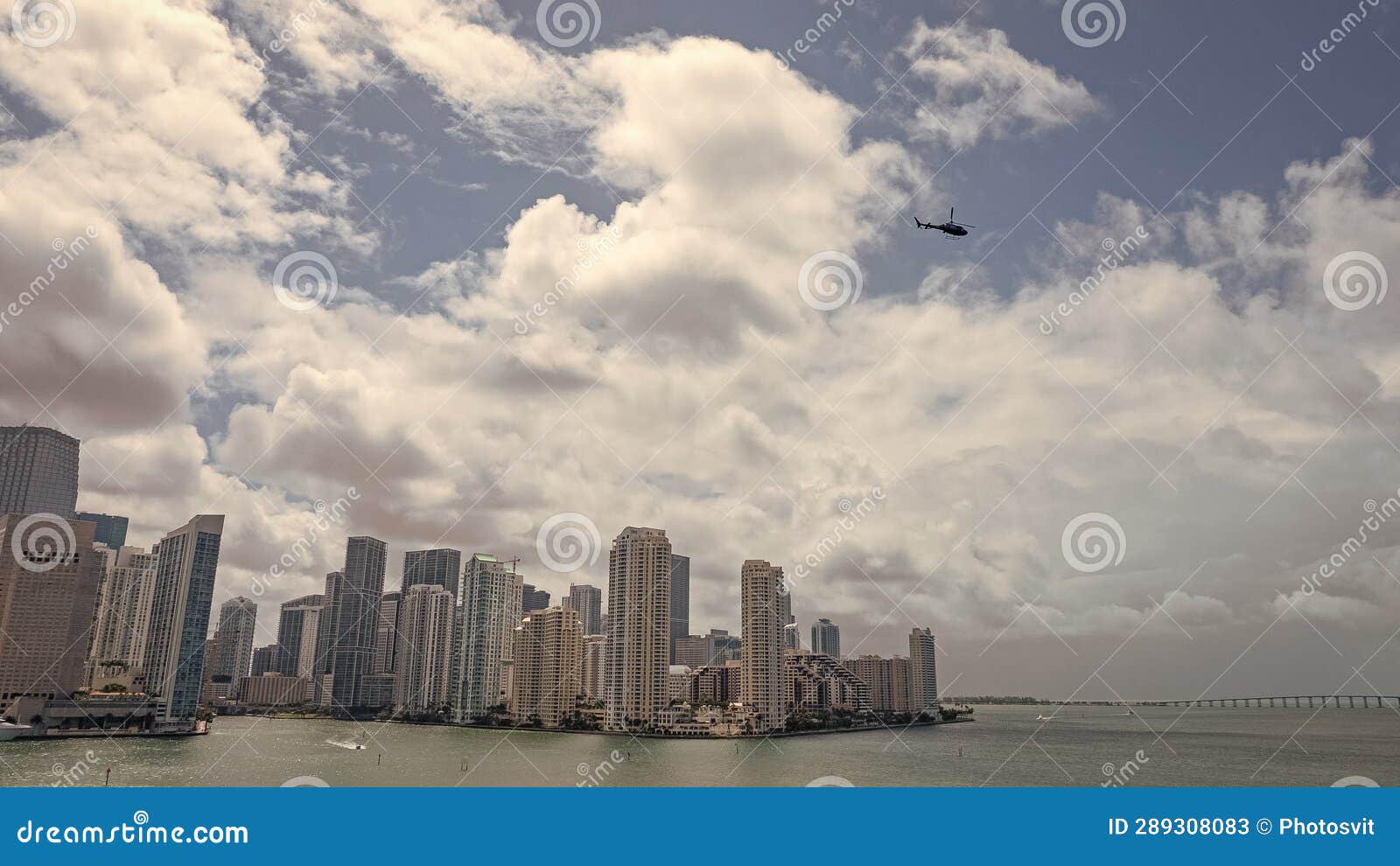 Helicopter and Miami Skyscraper Building. Skyscraper Building with ...