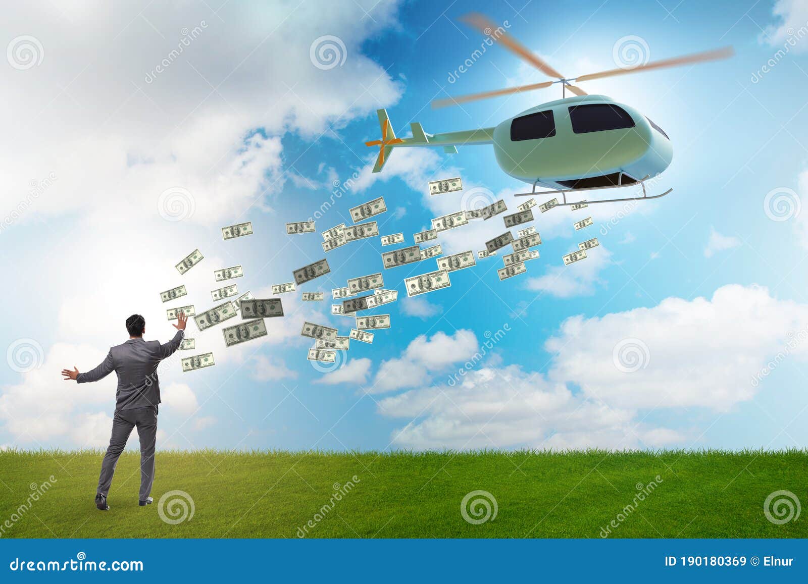 Helicopter Money Concept with Businessman Stock Image - Image of ...