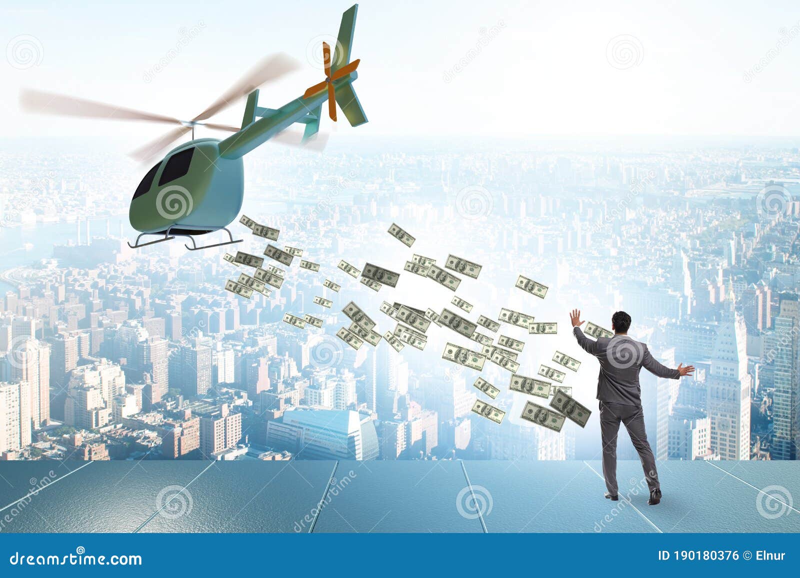 Helicopter Money Concept with Businessman Stock Photo - Image of ...