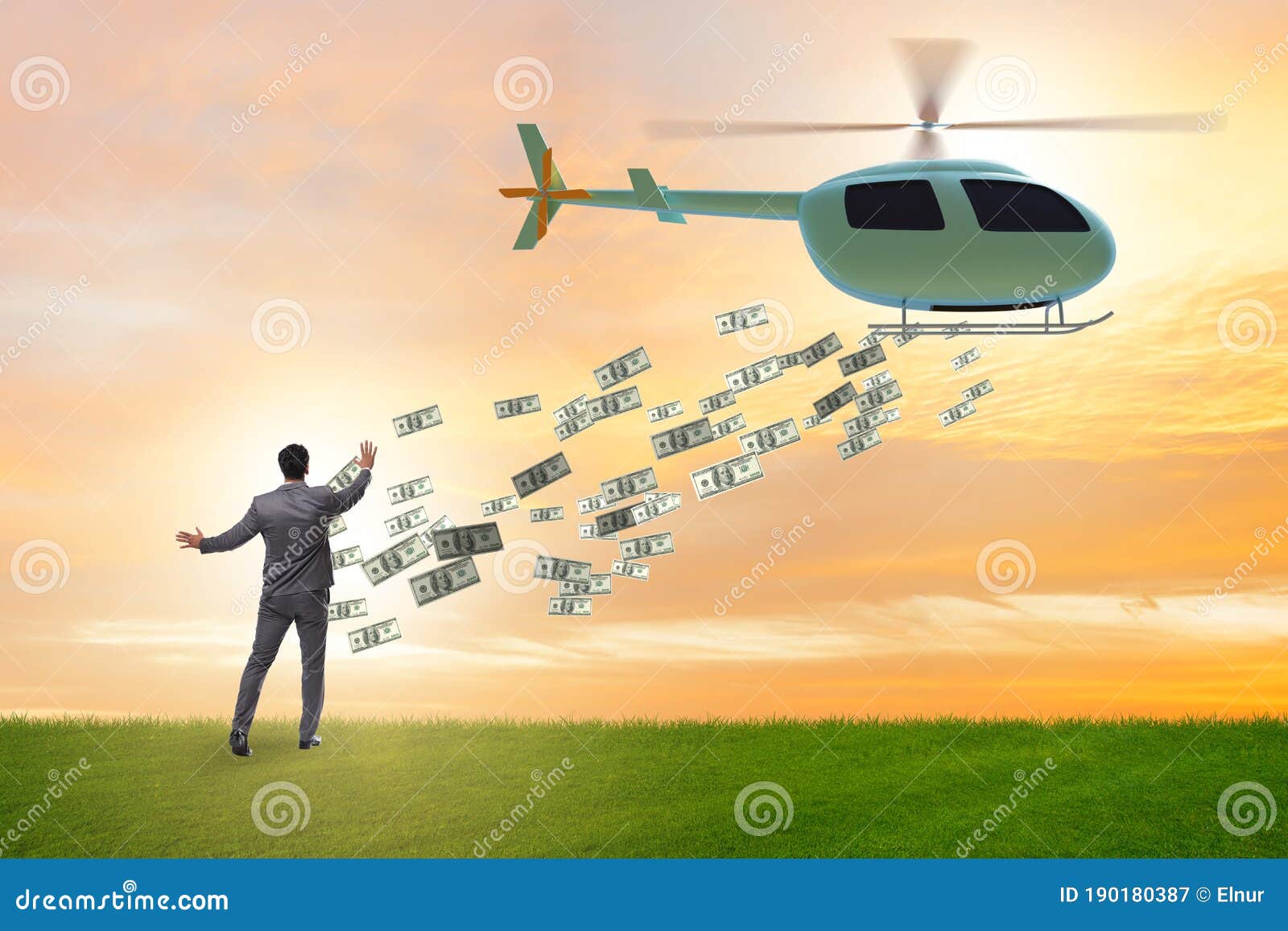 Helicopter Money Concept with Businessman Stock Image - Image of help ...