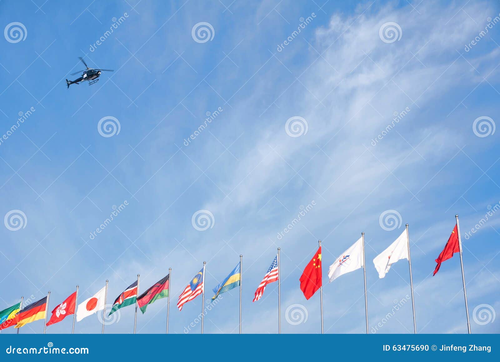 Helicopter and National Flags Stock Photo - Image of blue, flag: 63475690