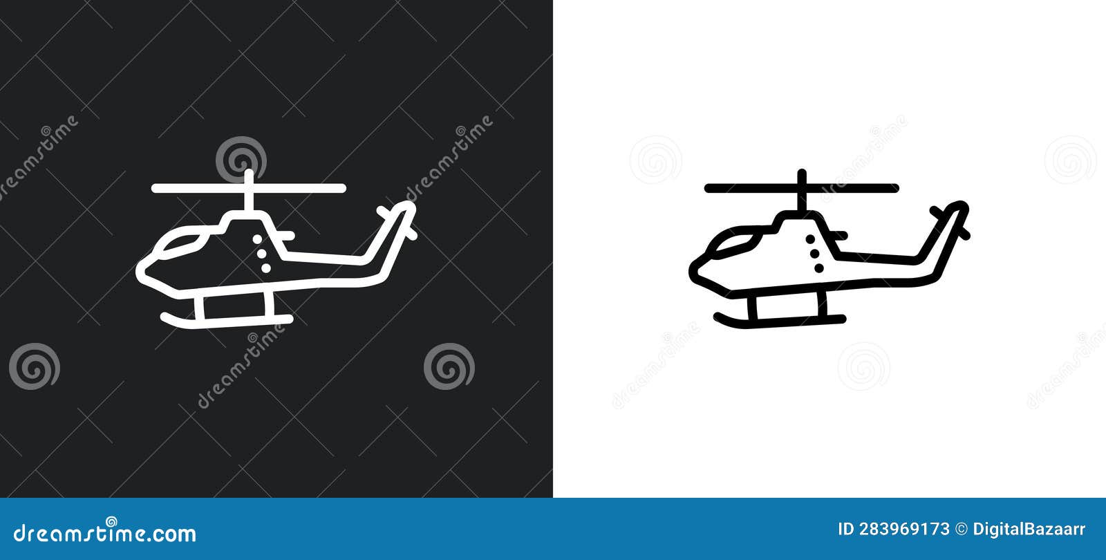 Helicopter Outline Icon in White and Black Colors. Helicopter Flat ...