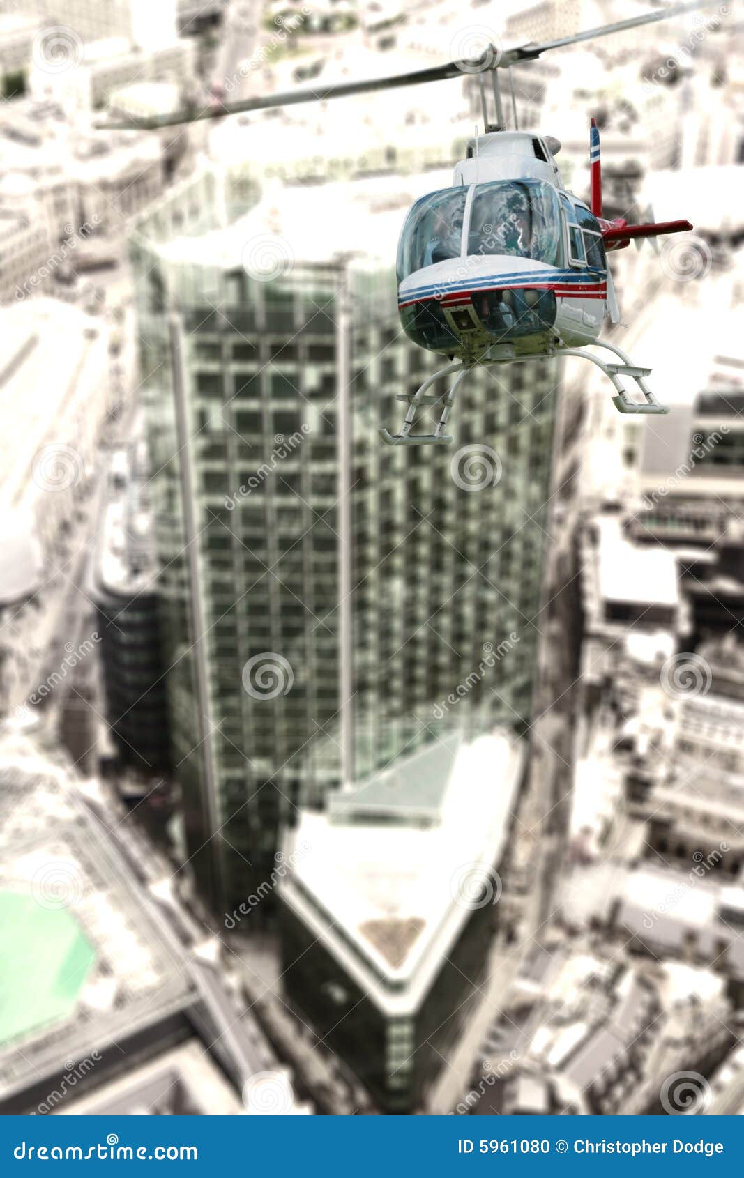 Helicopter Over City Buildings Stock Photo - Image of white, aviation ...